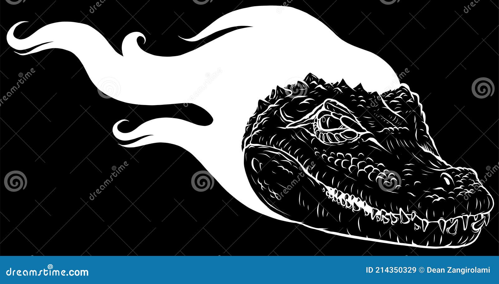 White Silhouette of Ferocious Alligator Head with Flames Stock Vector ...