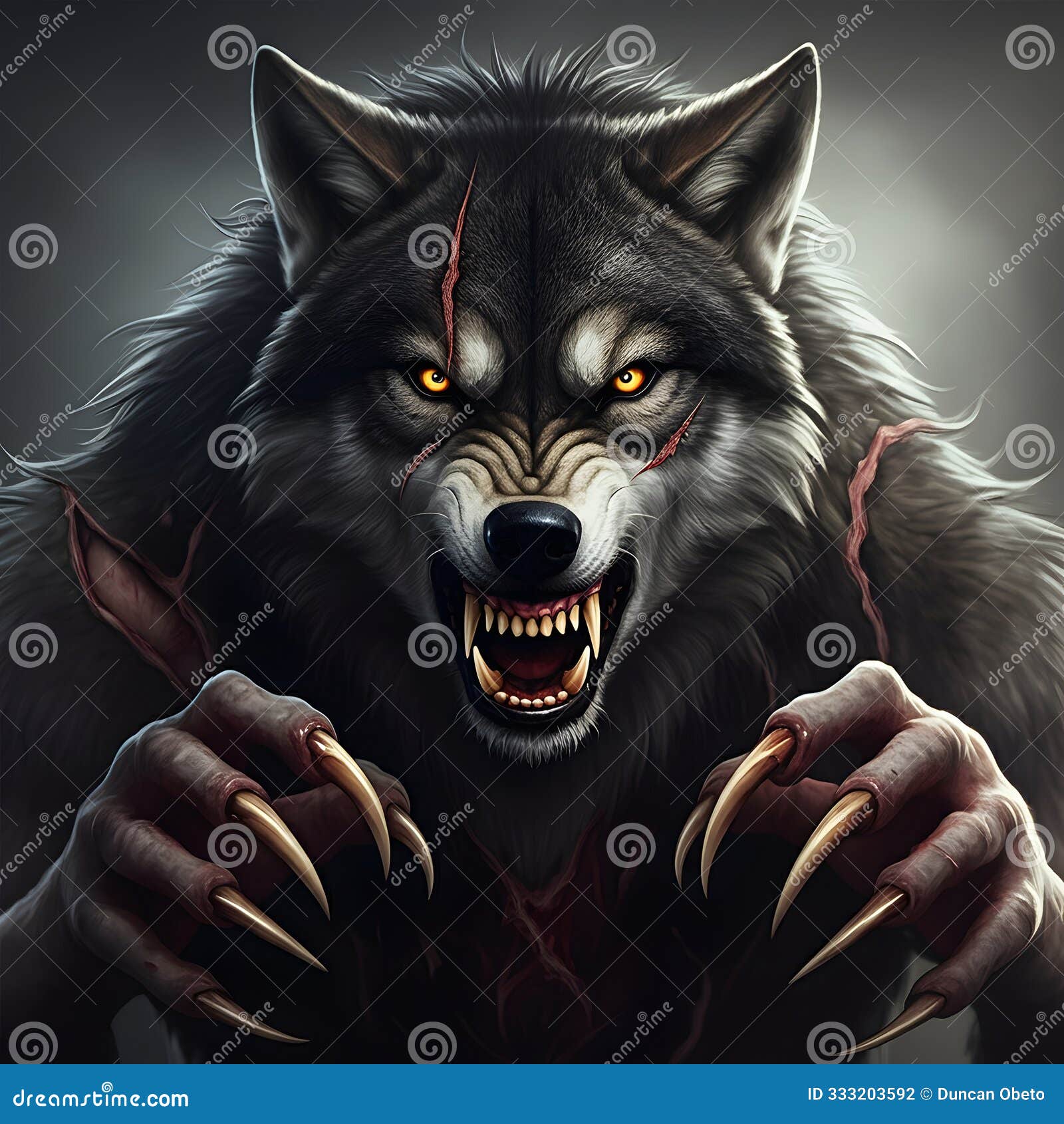 Ferocious Black Wolf Baring Its Teeth in the Dark. AI Generated. Stock ...