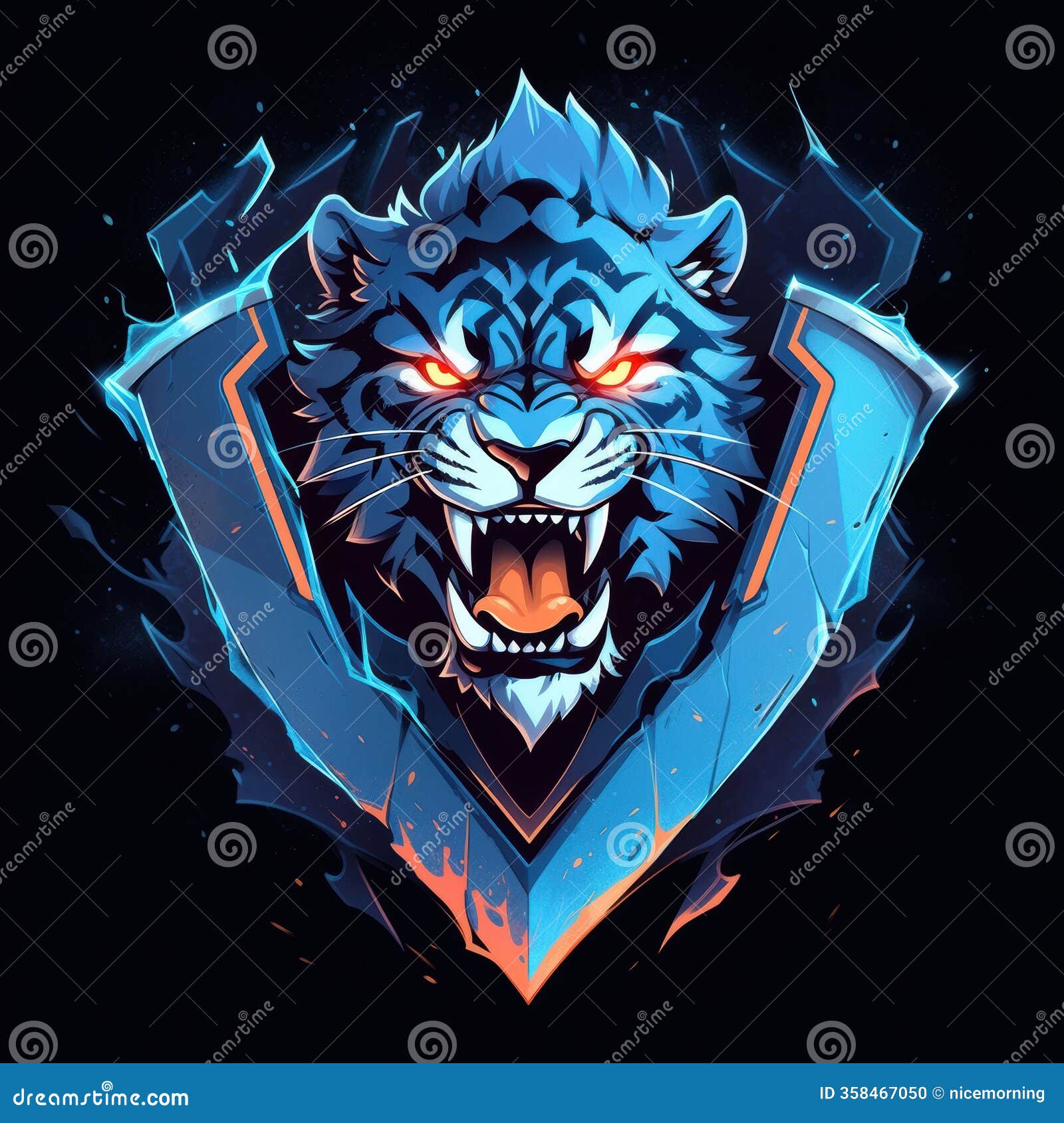 Ferocious Blue Tiger Mascot Logo. Created by Generative Artificial ...