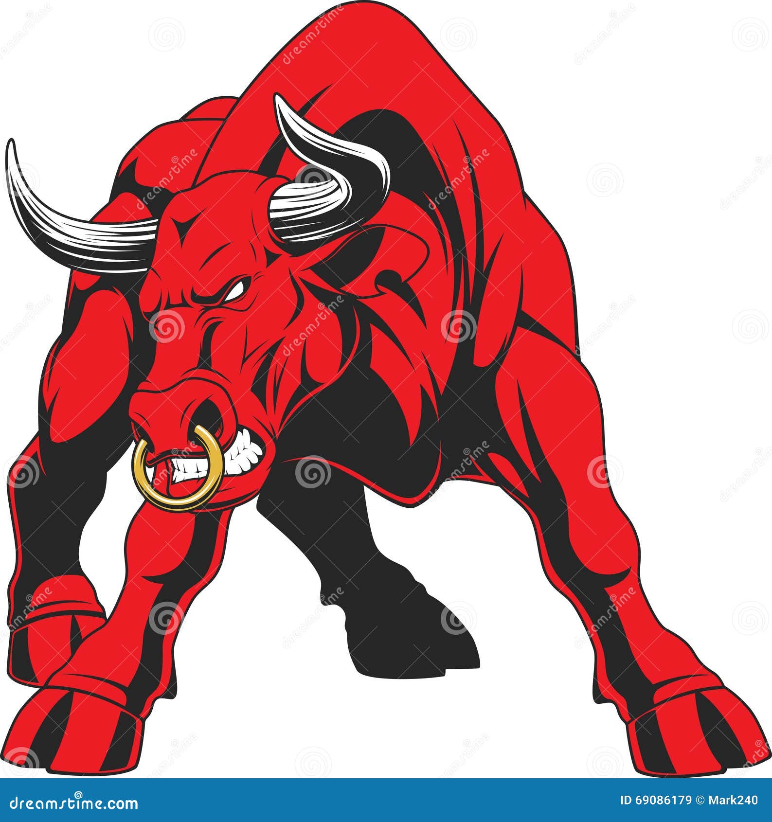 Ferocious bull attacks stock vector. Illustration of aggressive - 69086179