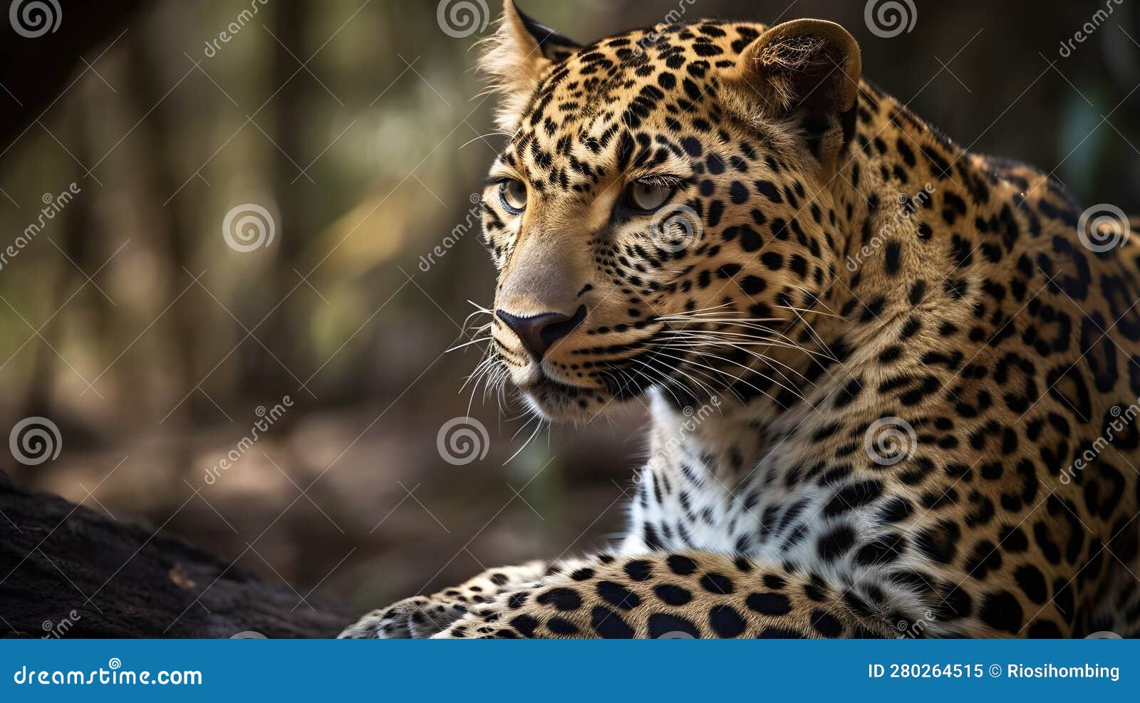 Ferocious Carnivore Leopard Sit and Relaxed and Stare at Something with ...