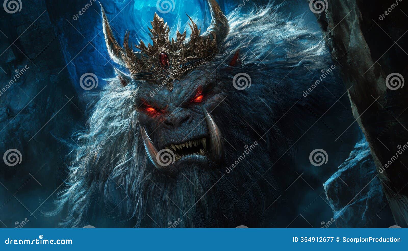 Ferocious Crowned Creature with Glowing Red Eyes Stock Image - Image of ...