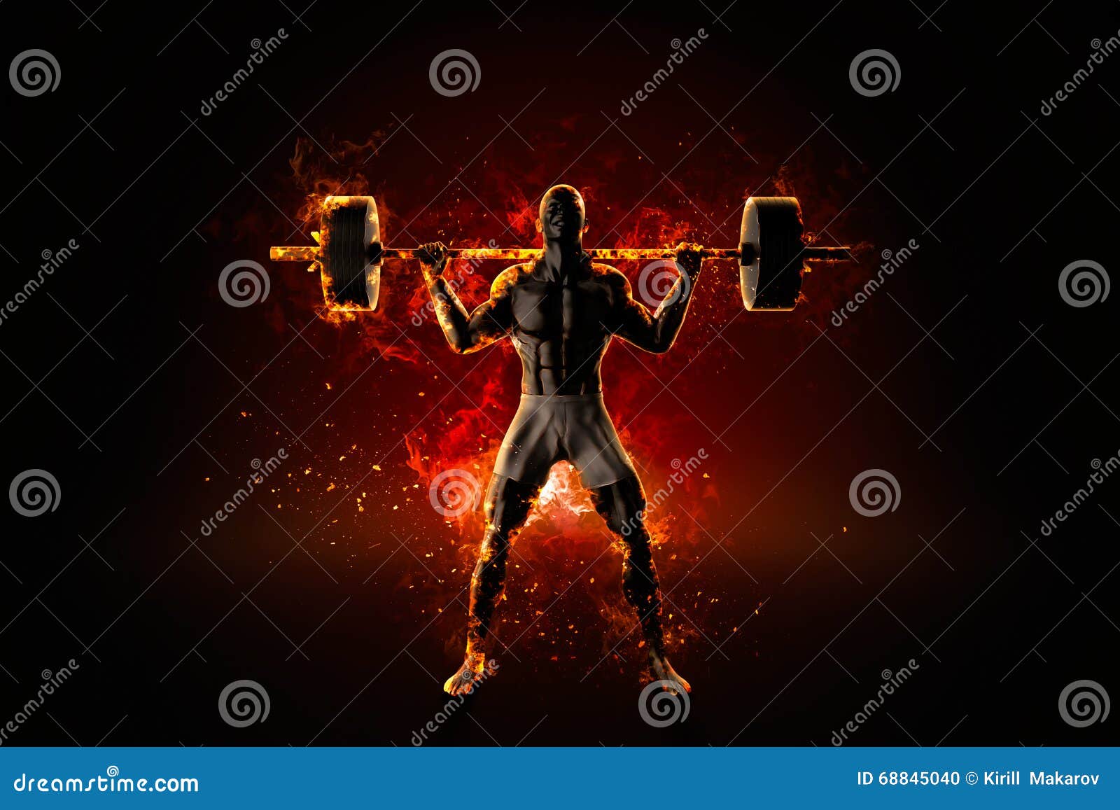 Ferocious Flaming Bodybuilder with Barbell Stock Illustration ...