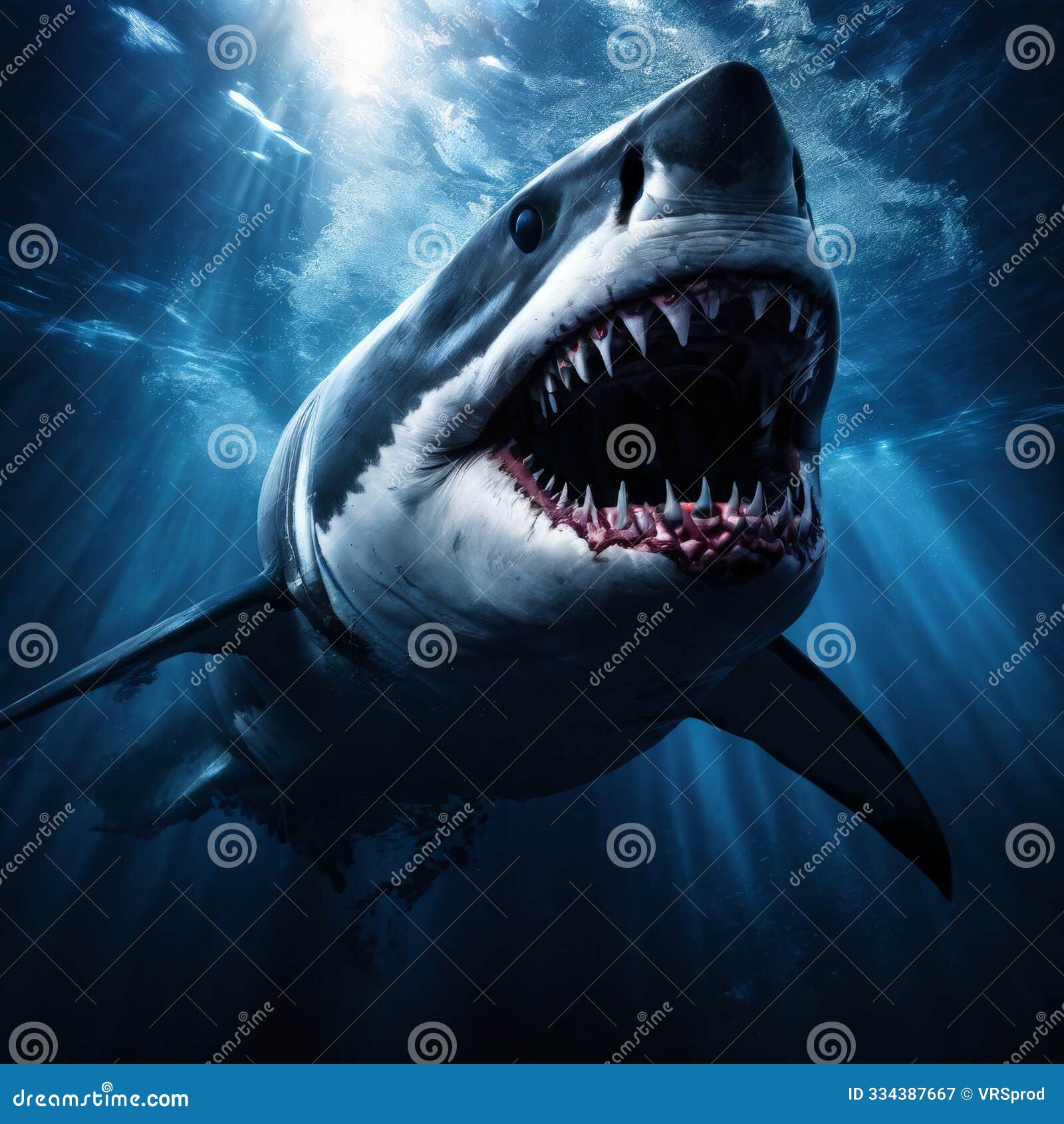 Ferocious Great White Shark Swimming in Deep Ocean Waters Stock Image ...