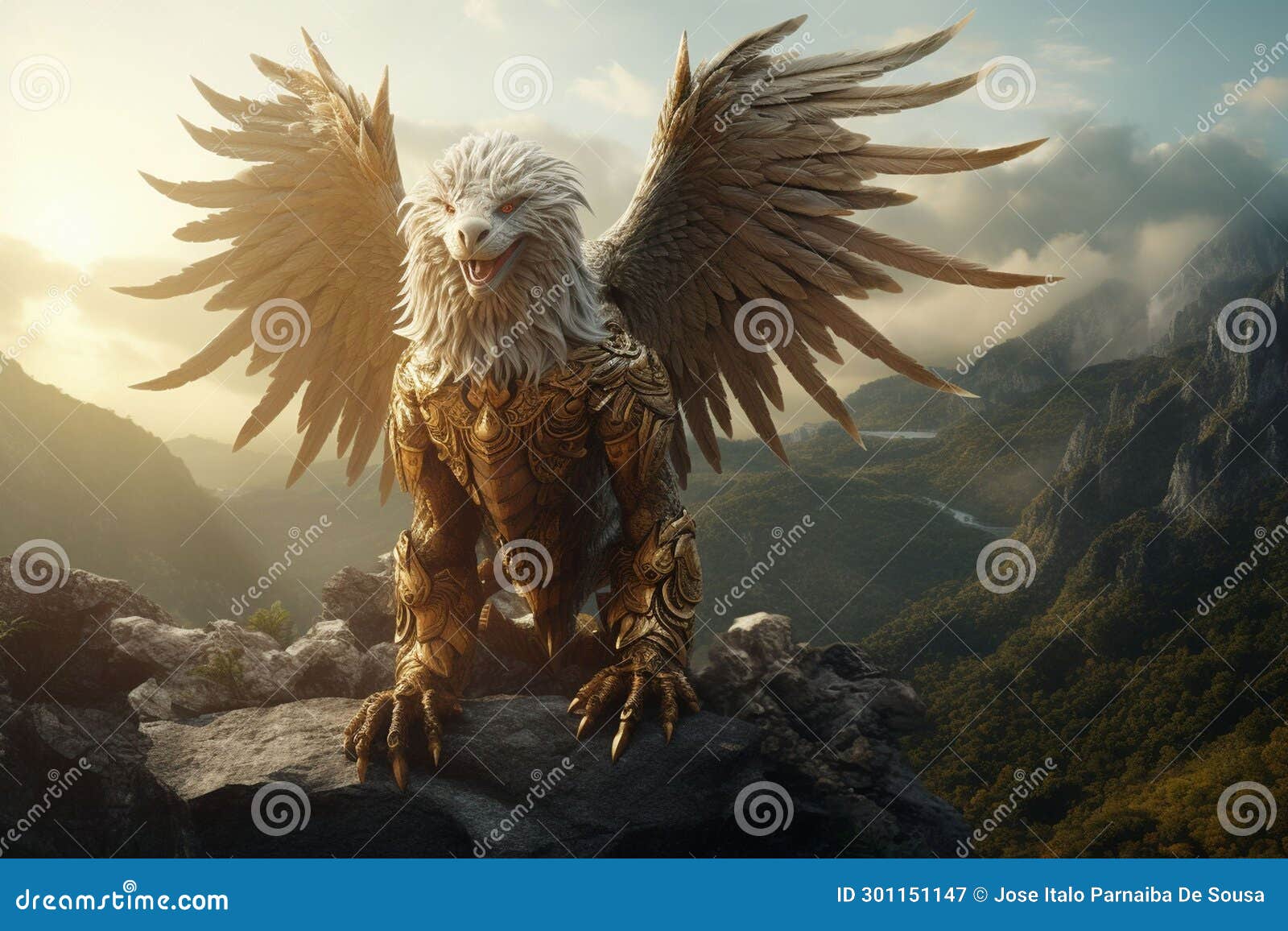 Ferocious Griffin Guarding a Mystical Treasure Stock Illustration ...