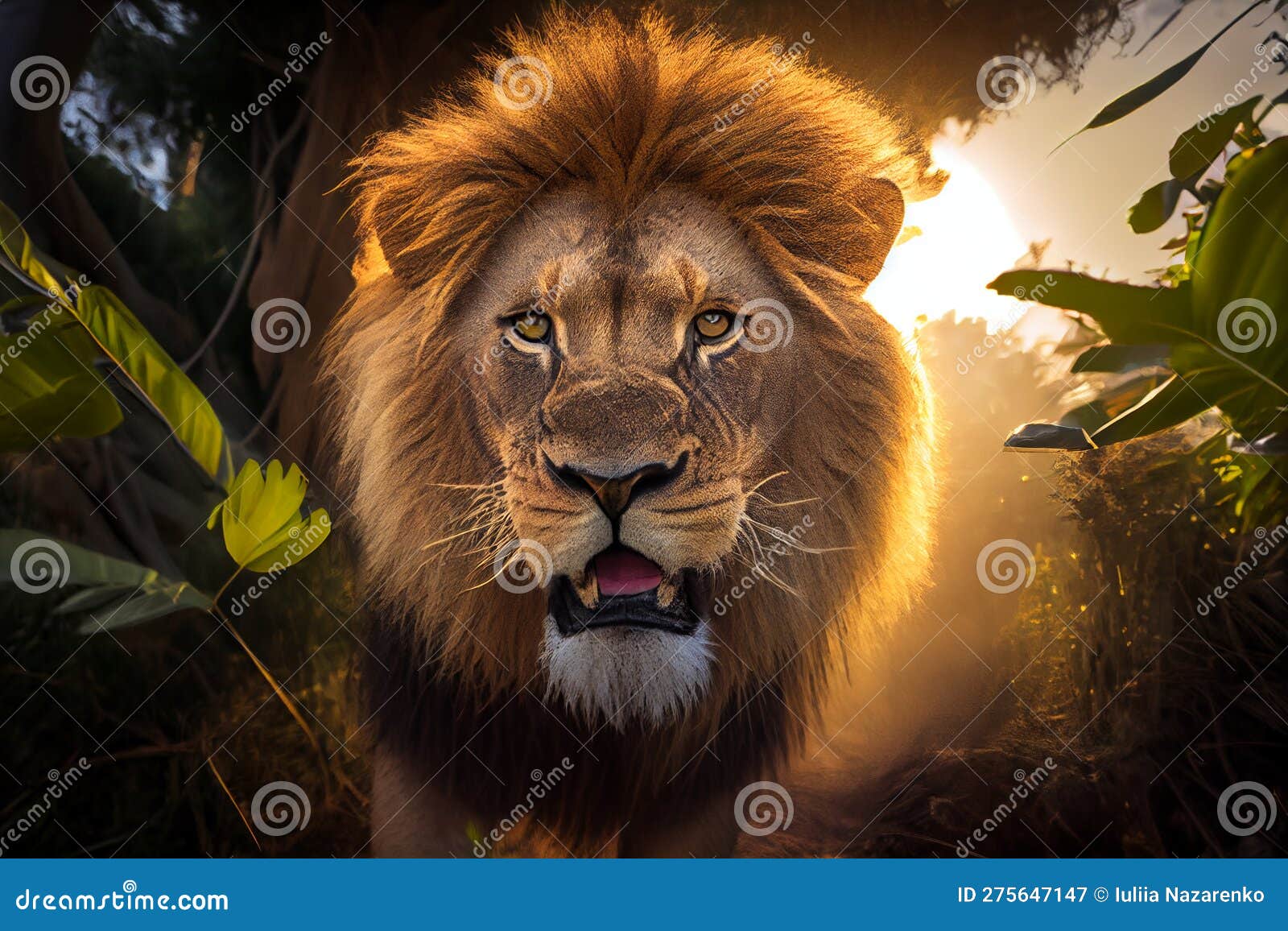 A Ferocious Lion Roars at the Camera at Sunset. AI Generated Stock ...