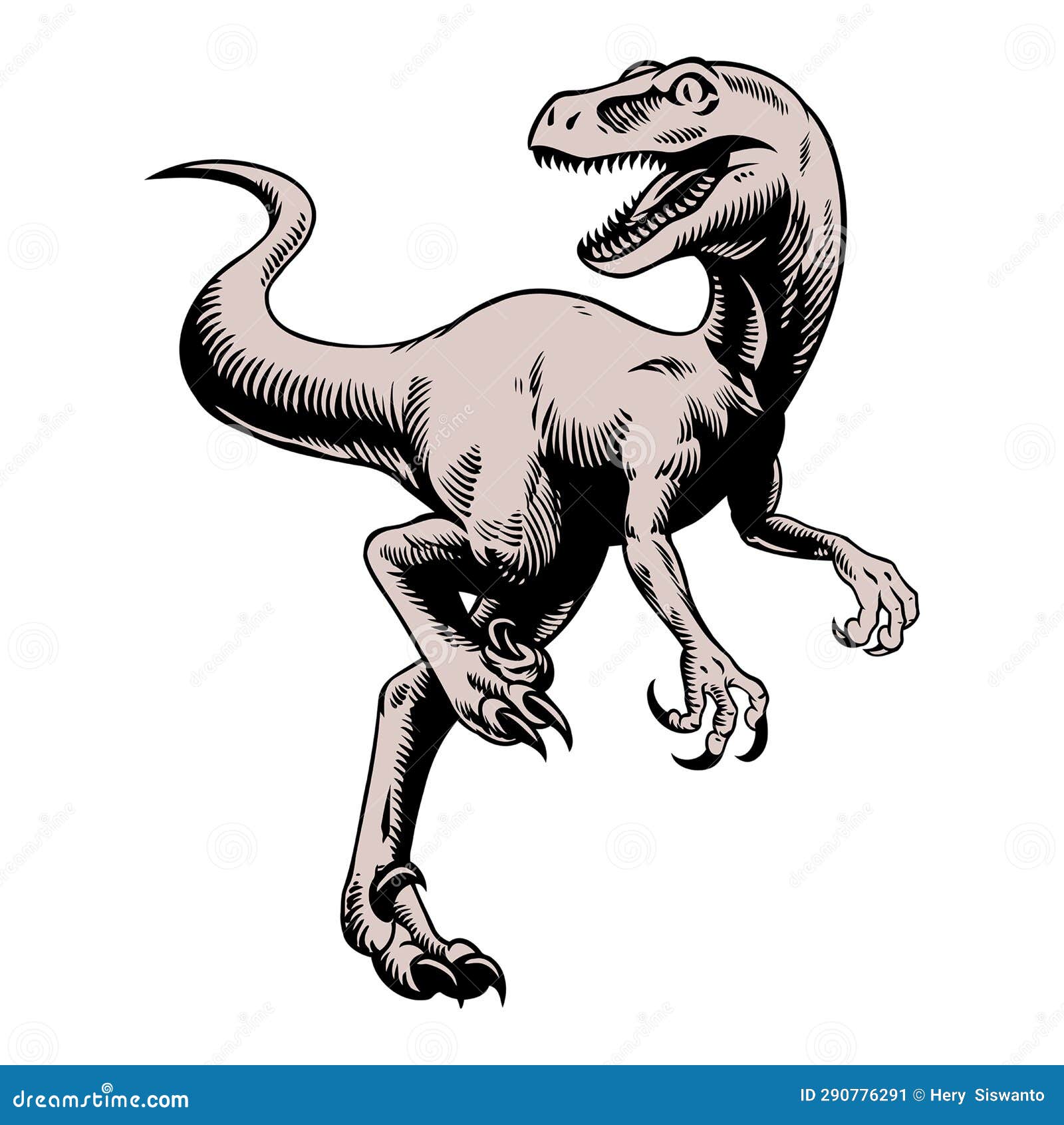 Ferocious Raptor Hand Drawn Illustration in Black and White Stock ...