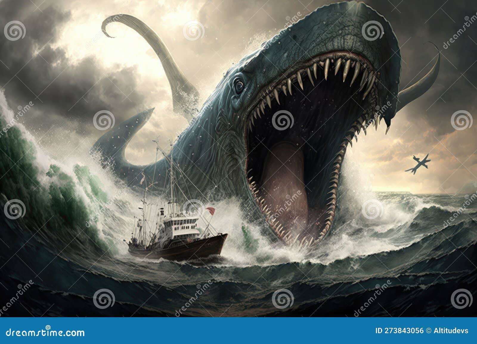 A Ferocious Sea Monster Attacking a Ship, Sending Sailors into the ...