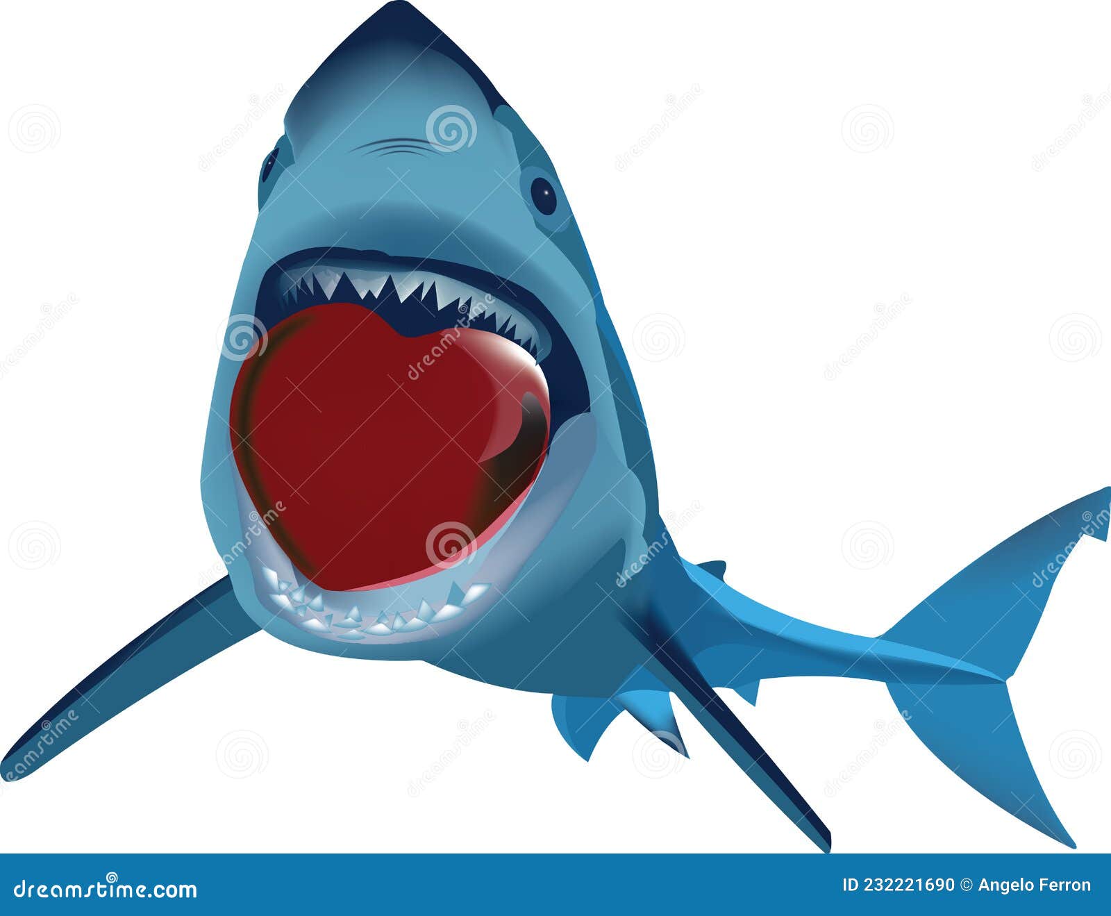 Ferocious Shark with a Heart in Its Jaws. Stock Vector - Illustration ...