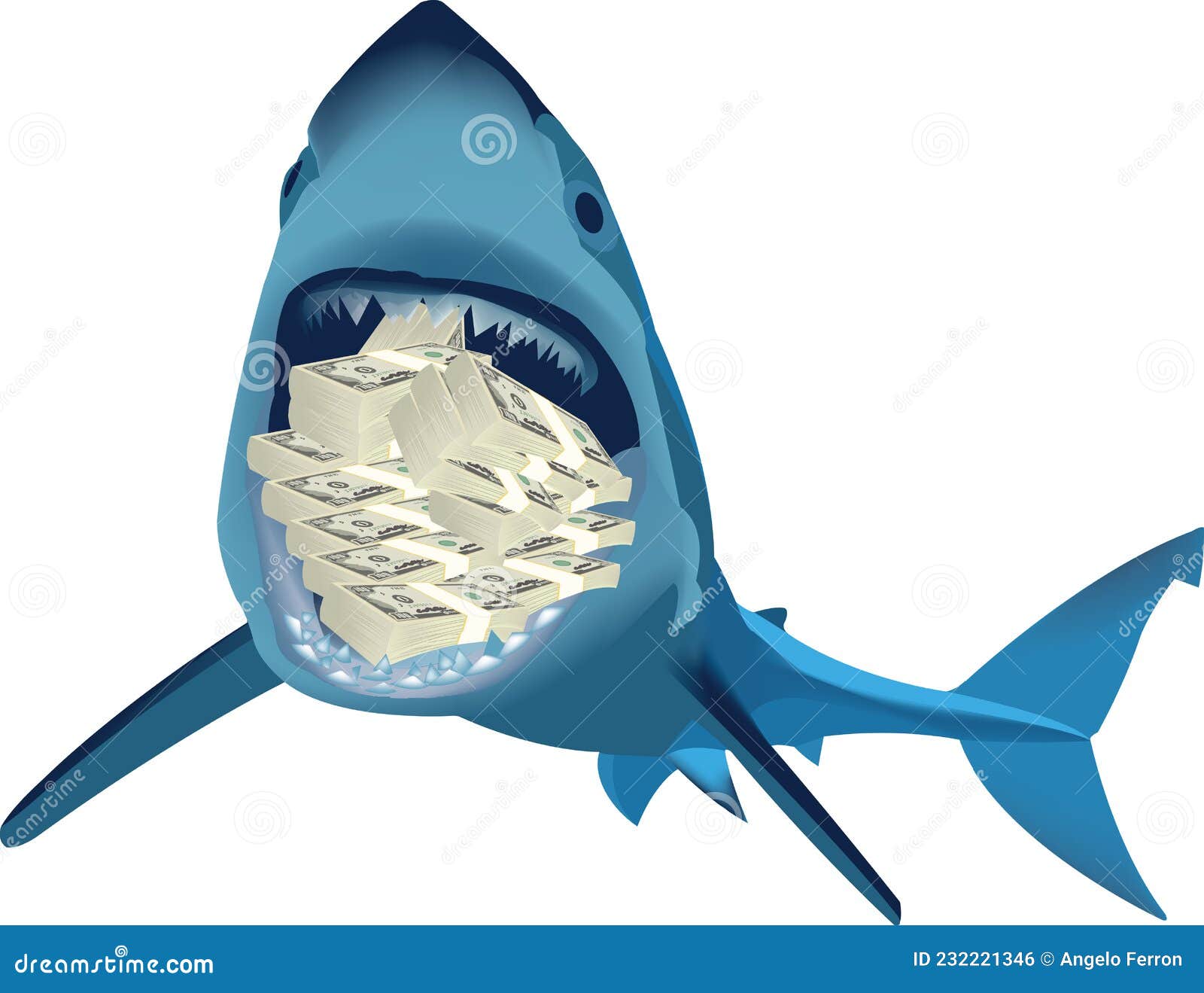 Ferocious Shark with Money Currency in Its Jaws. Stock Vector ...