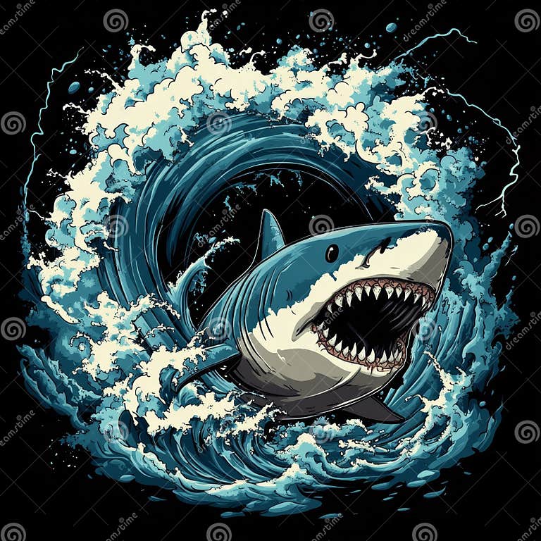 Ferocious Shark Wave Illustration Stock Illustration - Illustration of ...