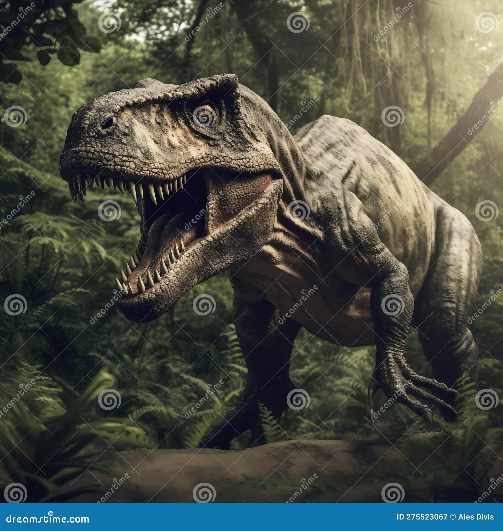 Ferocious T-rex Monster in Its Natural Environment Stock Illustration ...