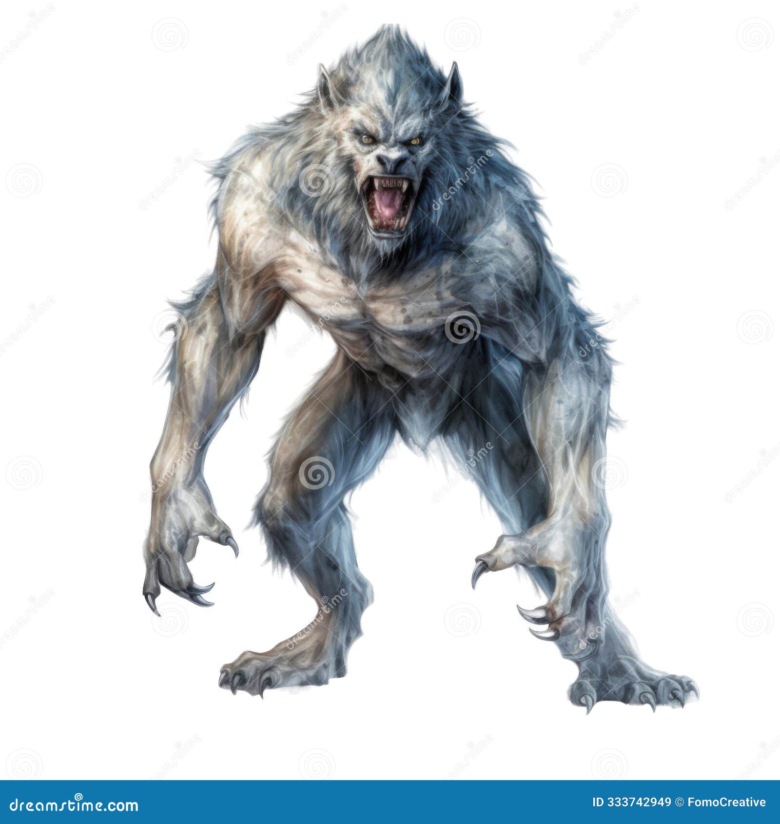 A Ferocious White Werewolf with Bared Teeth and Claws Stock ...