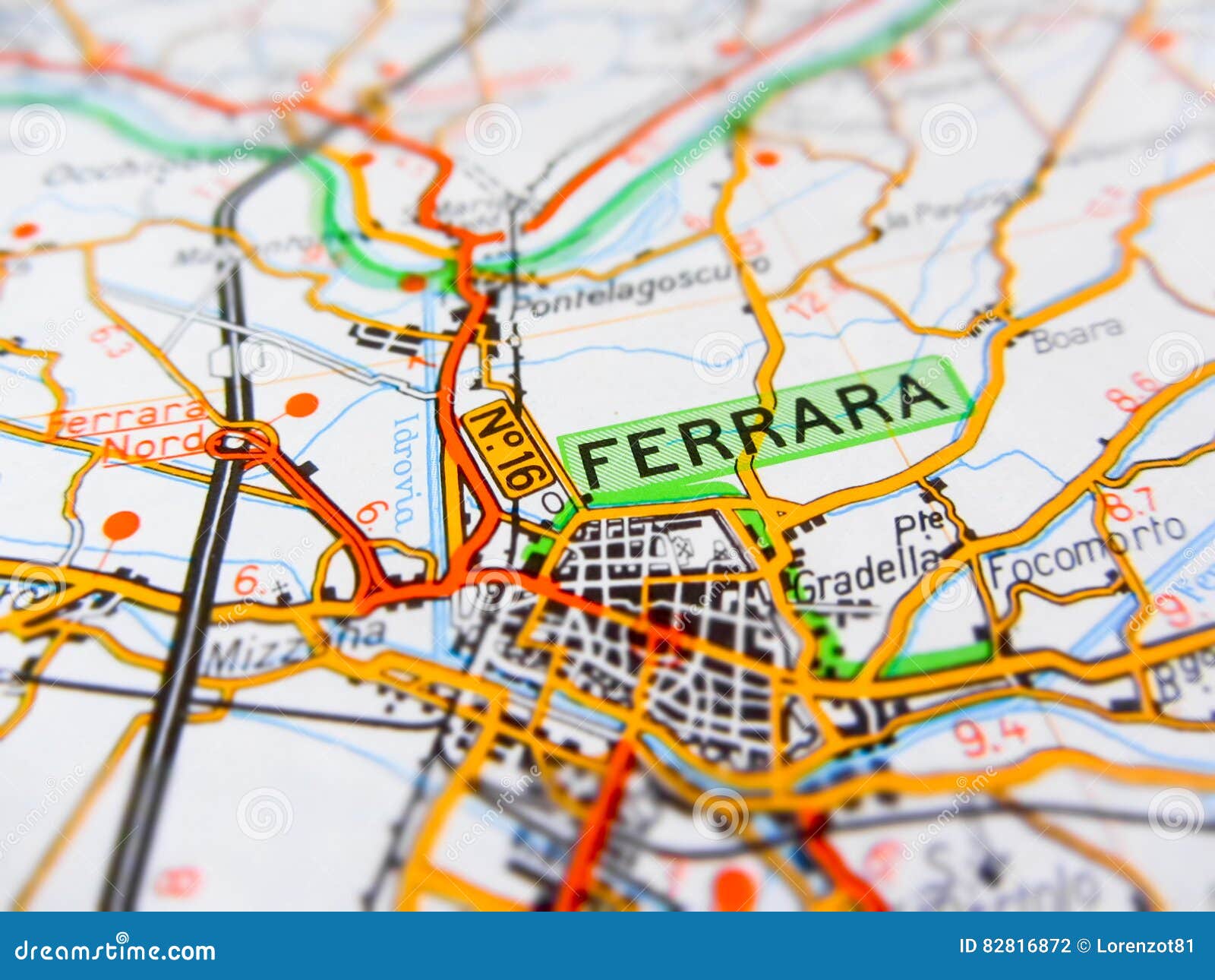 Ferrara City Over a Road Map ITALY Stock Photo - Image of romagna ...