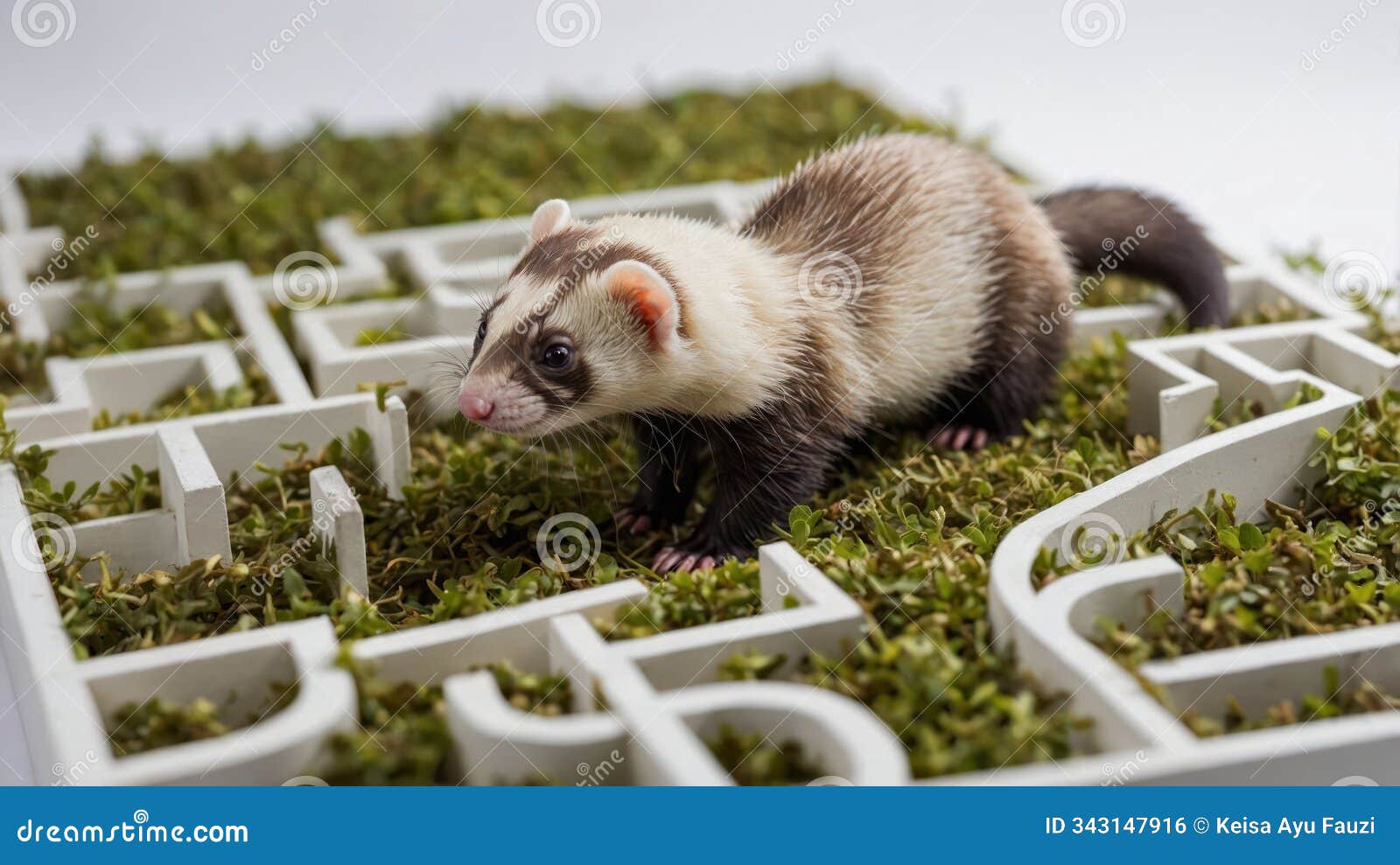 A Ferret Exploring a Maze-like Structure Filled with Greenery Stock ...