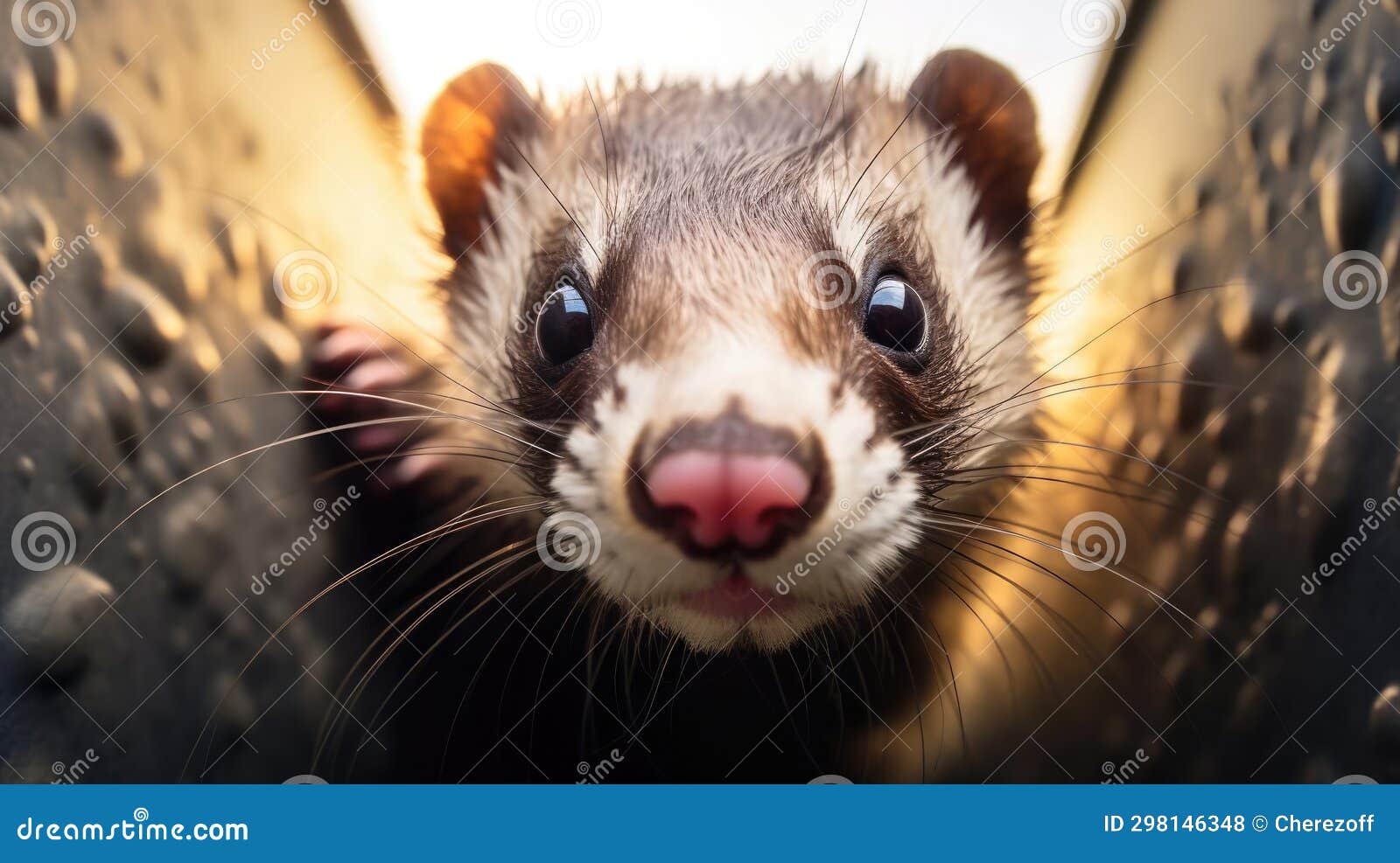 Ferret face close-up stock photo. Image of breed, portrait - 298146348