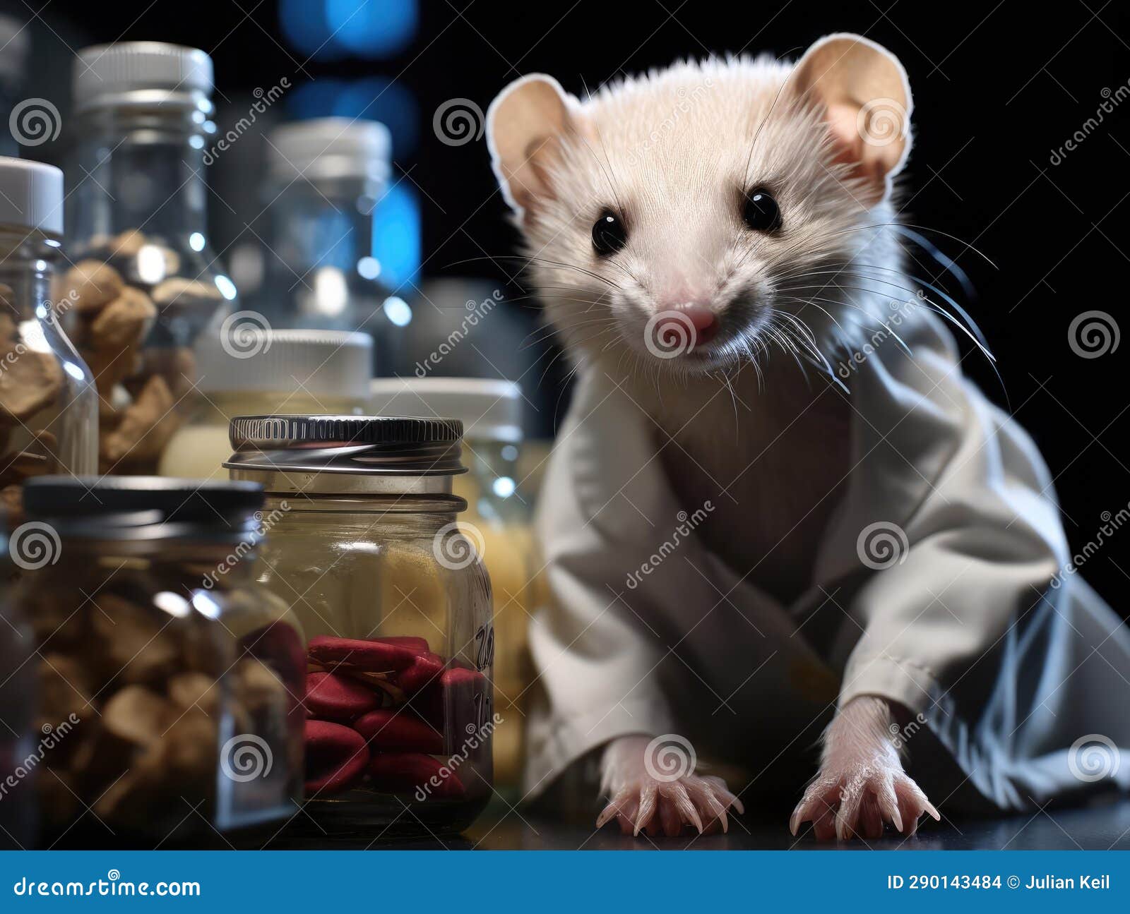 Ferret in Lab Coat Examining Microscope with Nikon Stock Illustration ...