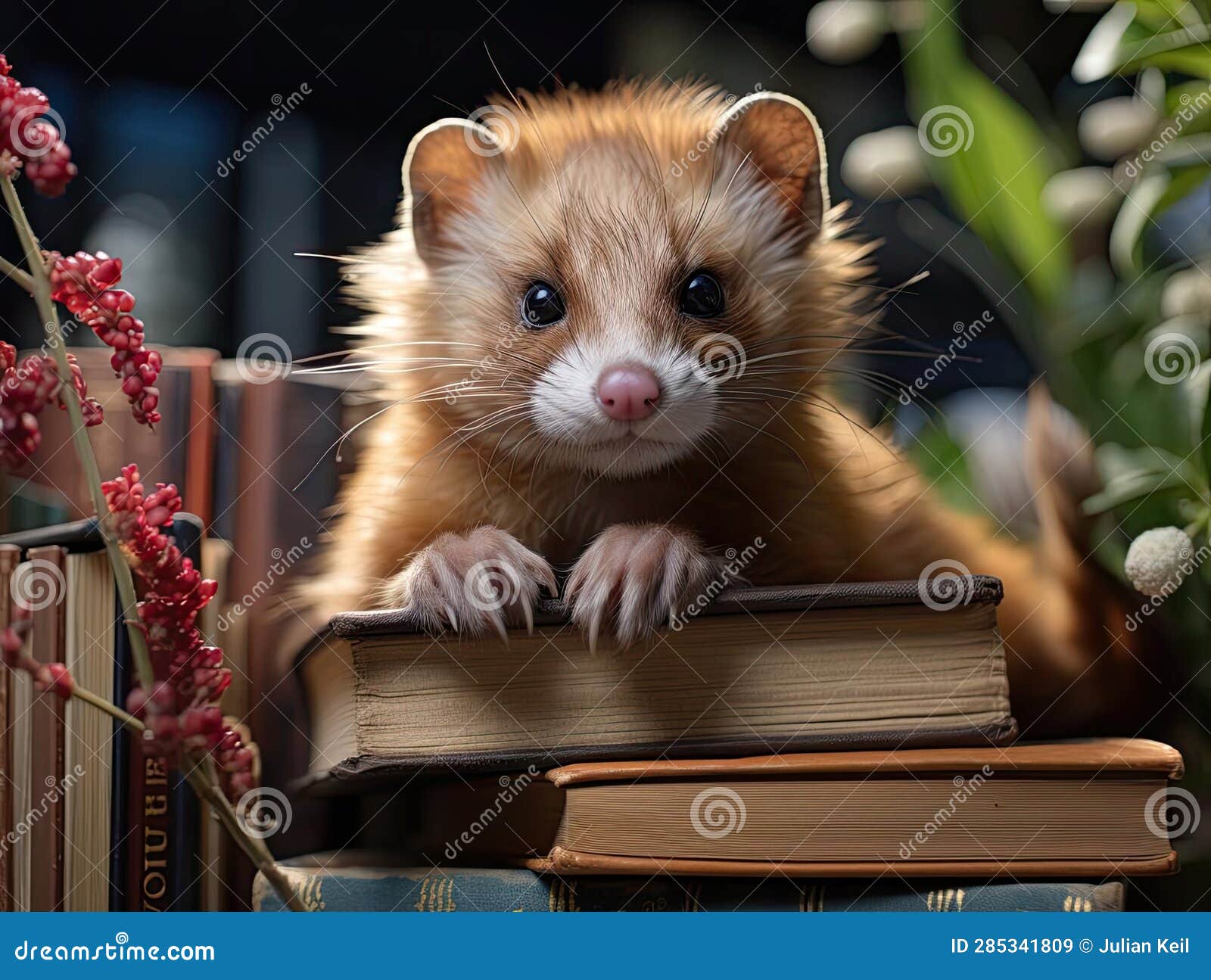 Ferret Reading Tiny Book In Mini Library Royalty-Free Stock Photo ...