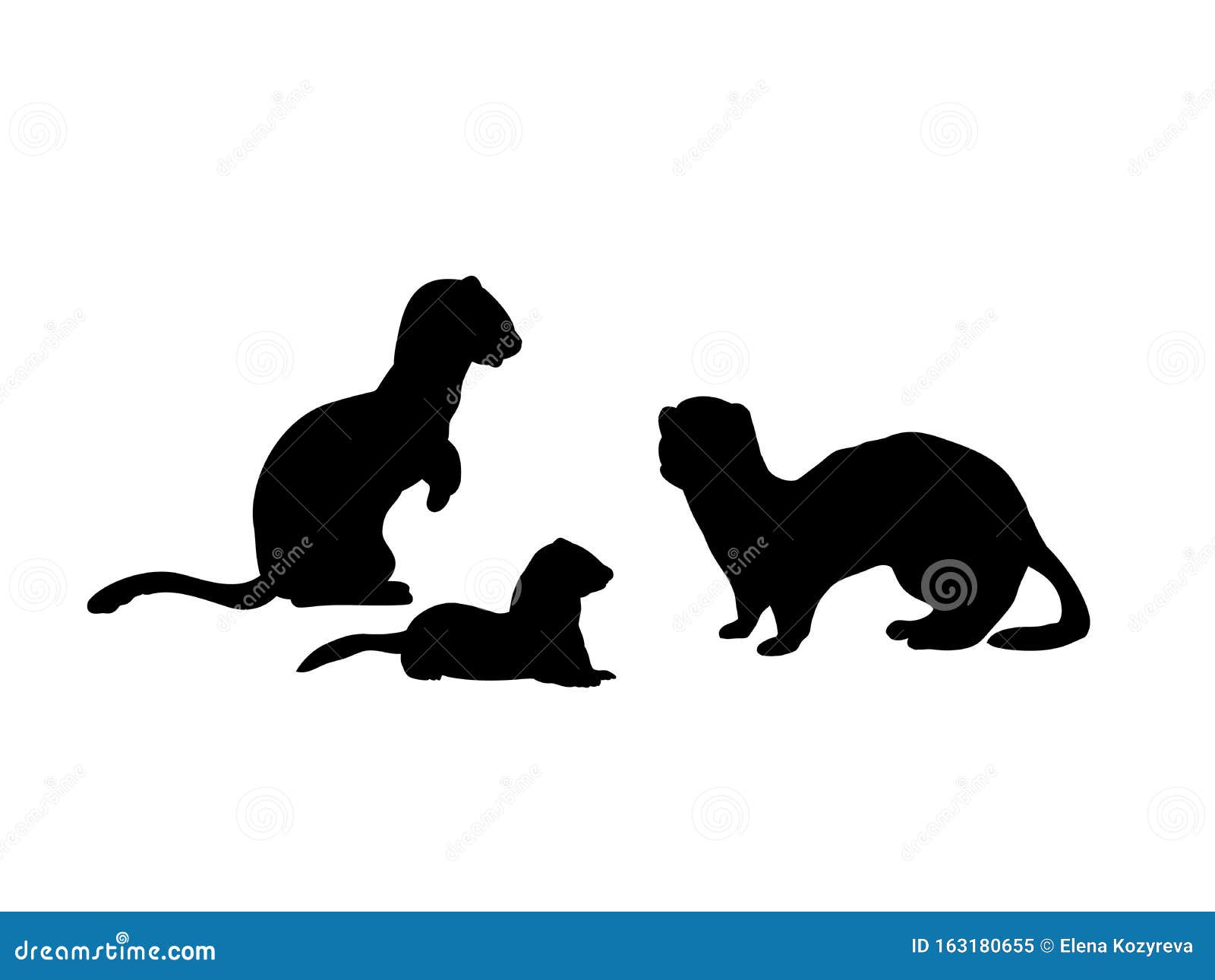 Ferrets Family. Silhouettes of Animals Stock Vector - Illustration of ...