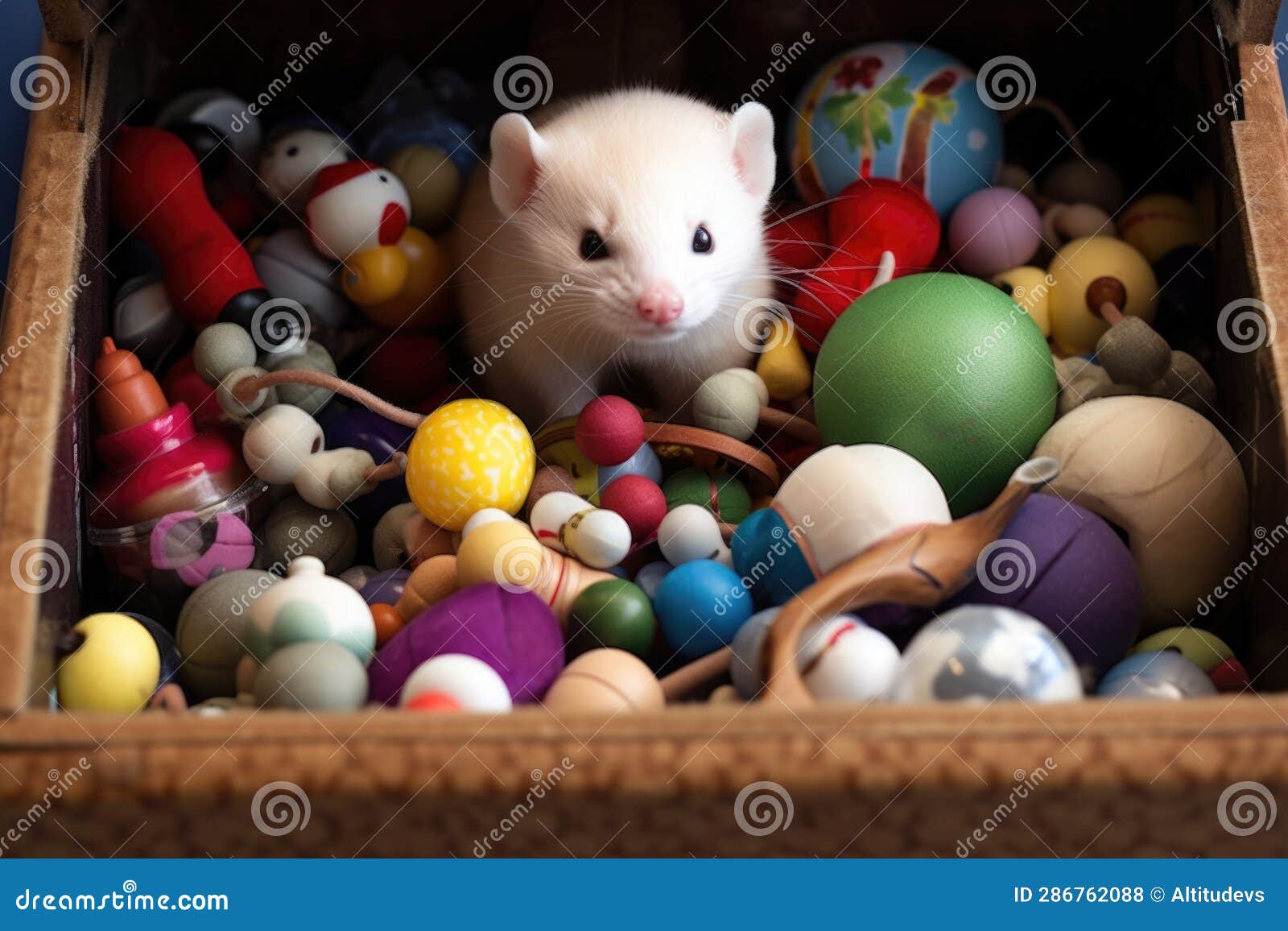 Ferrets Toy Stash Spilling Out of a Small Storage Box Stock Photo ...
