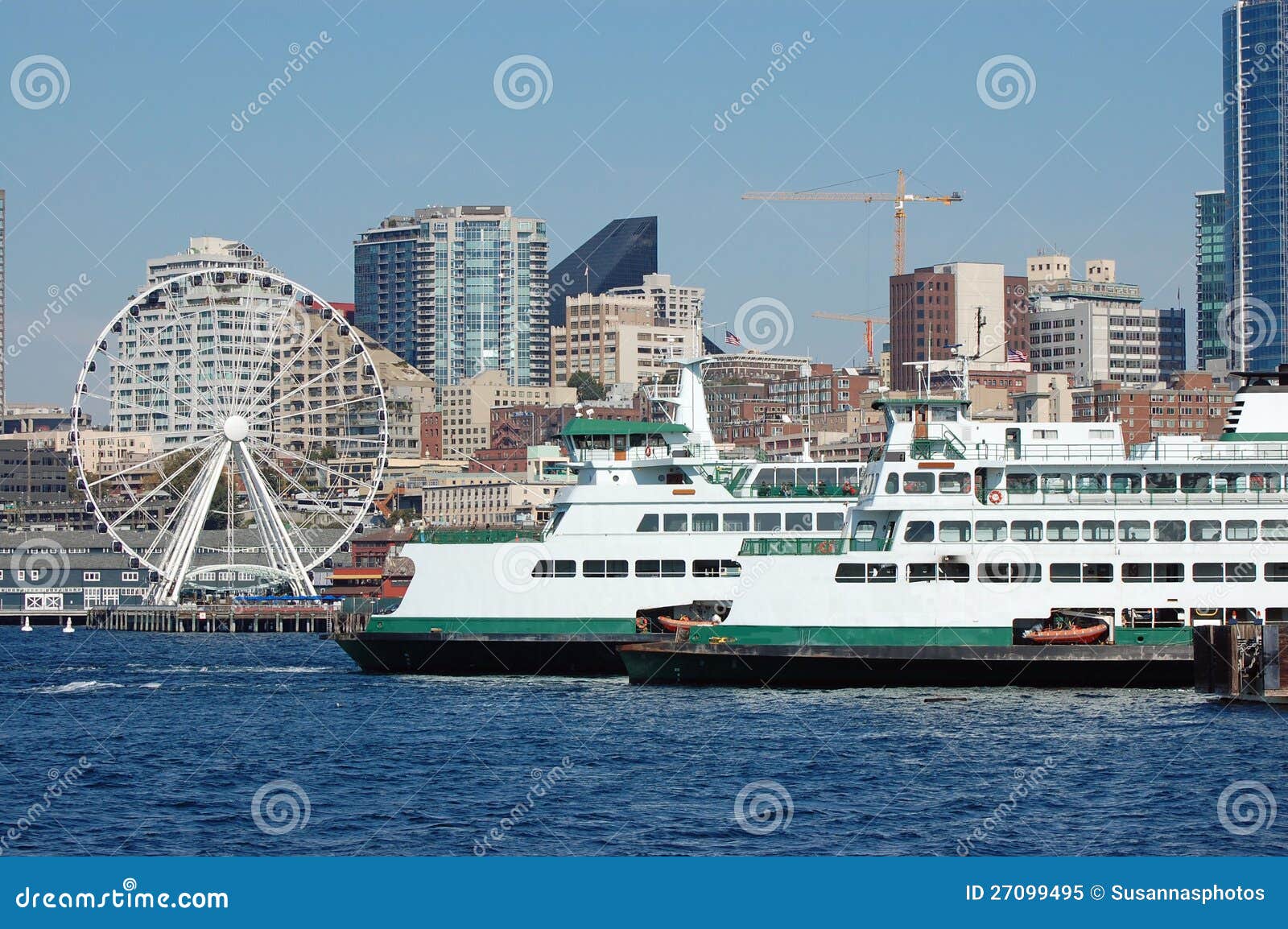 Ferries and Ferris Wheel stock image. Image of seattle - 27099495