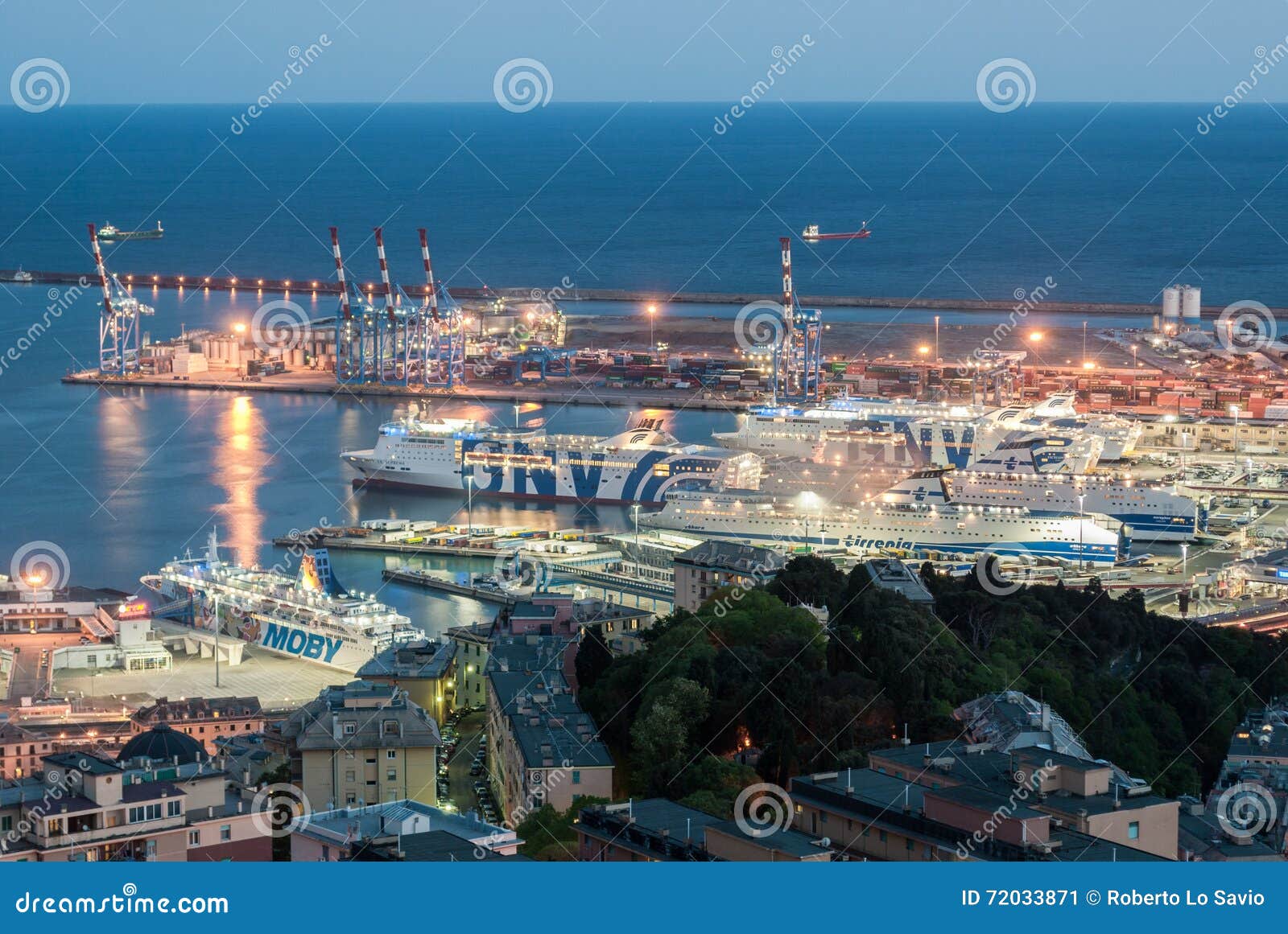 Ferries Moored at the Harbor of Genoa in the Evening Editorial Photo ...