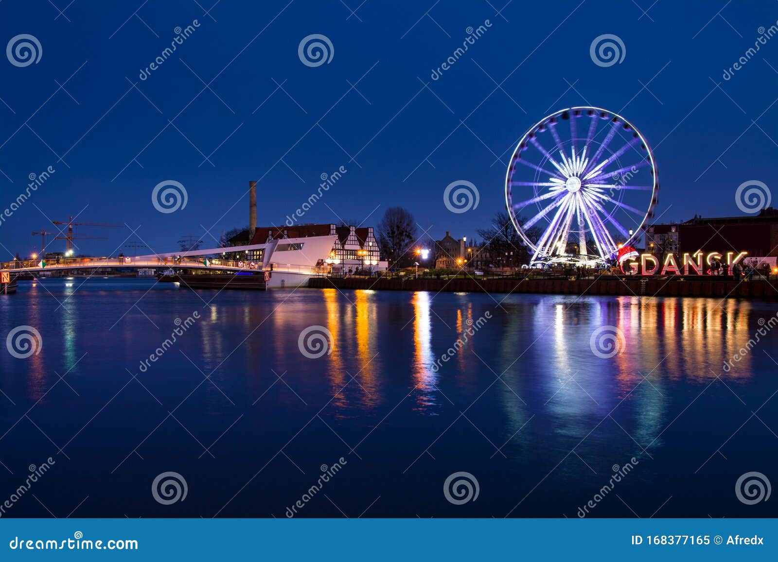 Ferris Wheel and Bridge in Gdansk, Poland Stock Image - Image of bridge ...