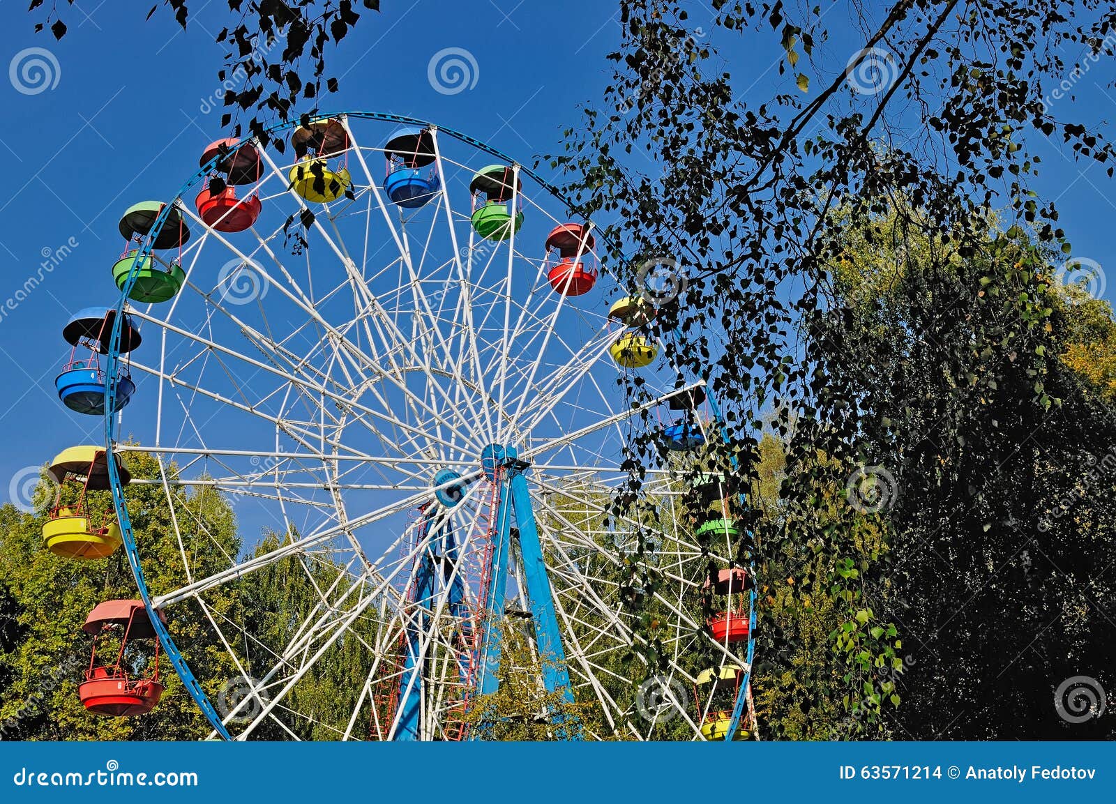 Ferris Wheel with Colored Cabins in the Park Stock Photo - Image of ...