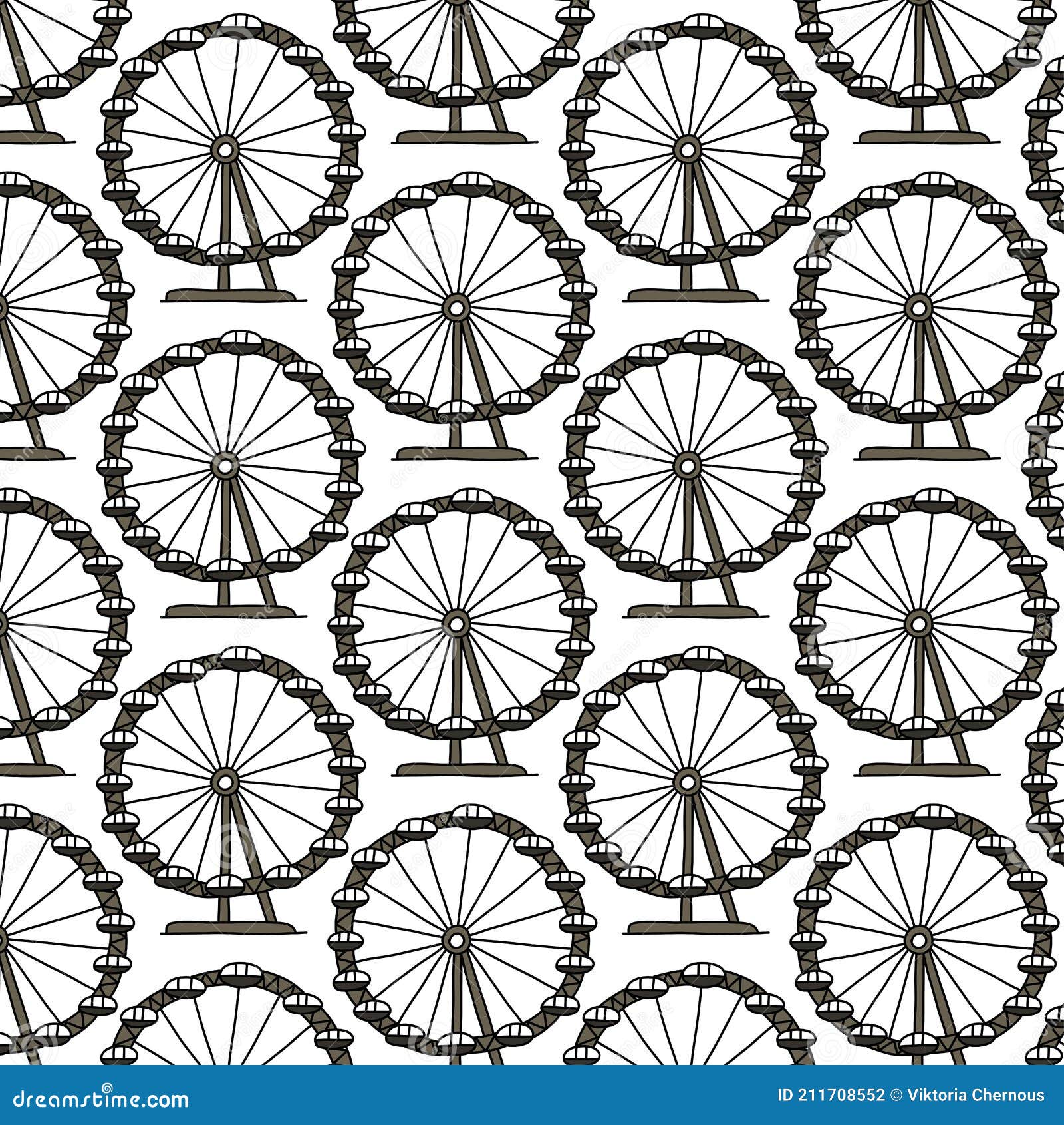 Ferris Wheel Doodle Pattern, Vector Color Illustration Stock Vector ...