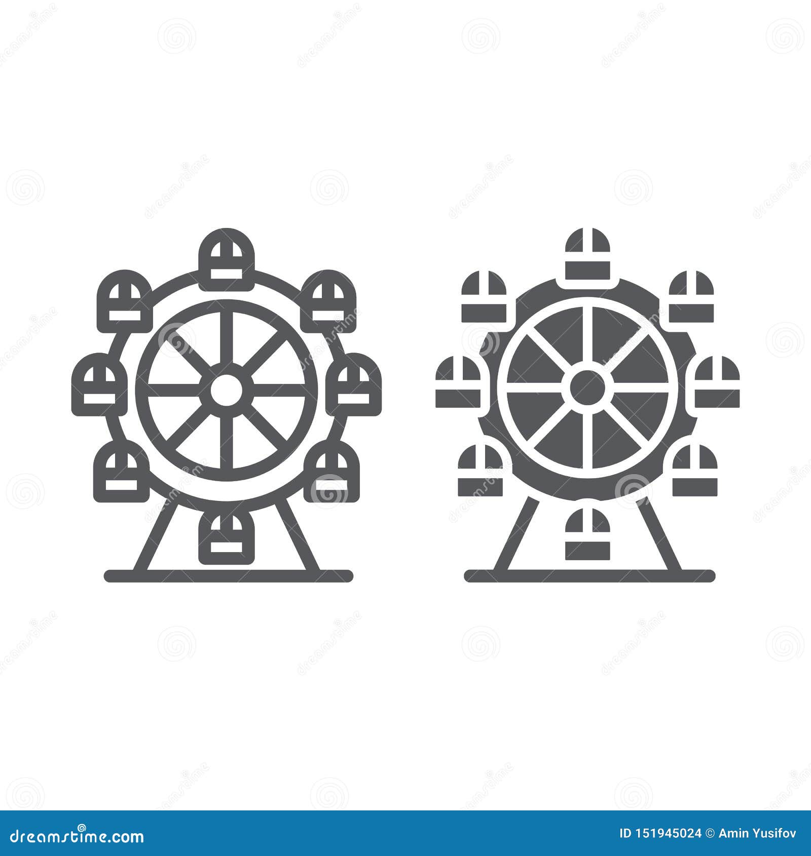 Ferris Wheel Line and Glyph Icon, Funfair and Entertainment, Carousel ...