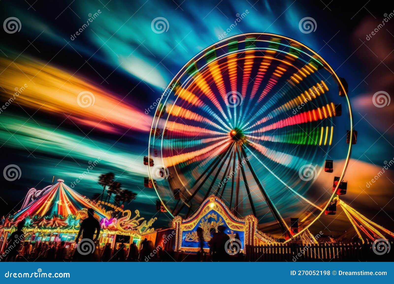 Ferris Wheel at Night with Colorful Lights. Generative AI Stock ...