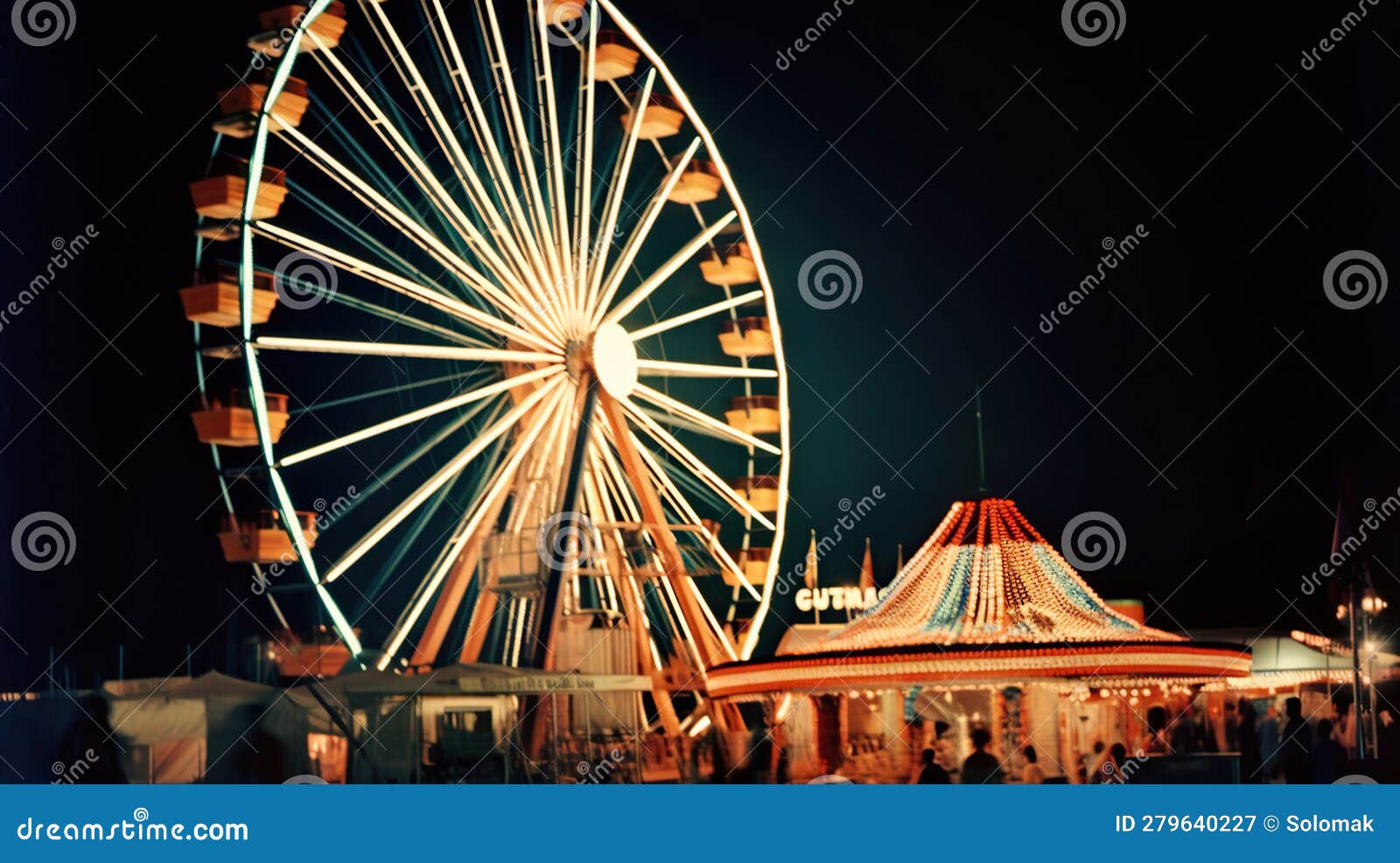Ferris Wheel at Night in Small Time Circus of 1960s. Generative AI ...