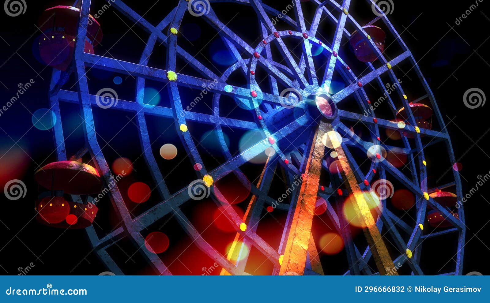 Ferris Wheel Night View. with the Rays from the Lanterns Stock Photo ...