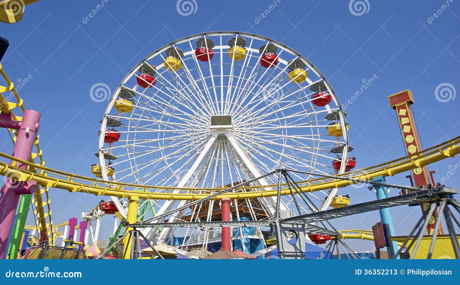 Ferris Wheel and Roller Coaster Track Stock Image - Image of carousel ...