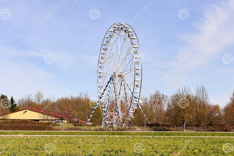 Ferris Wheel Running Against the Backdrop of the Forest. Stock Photo ...