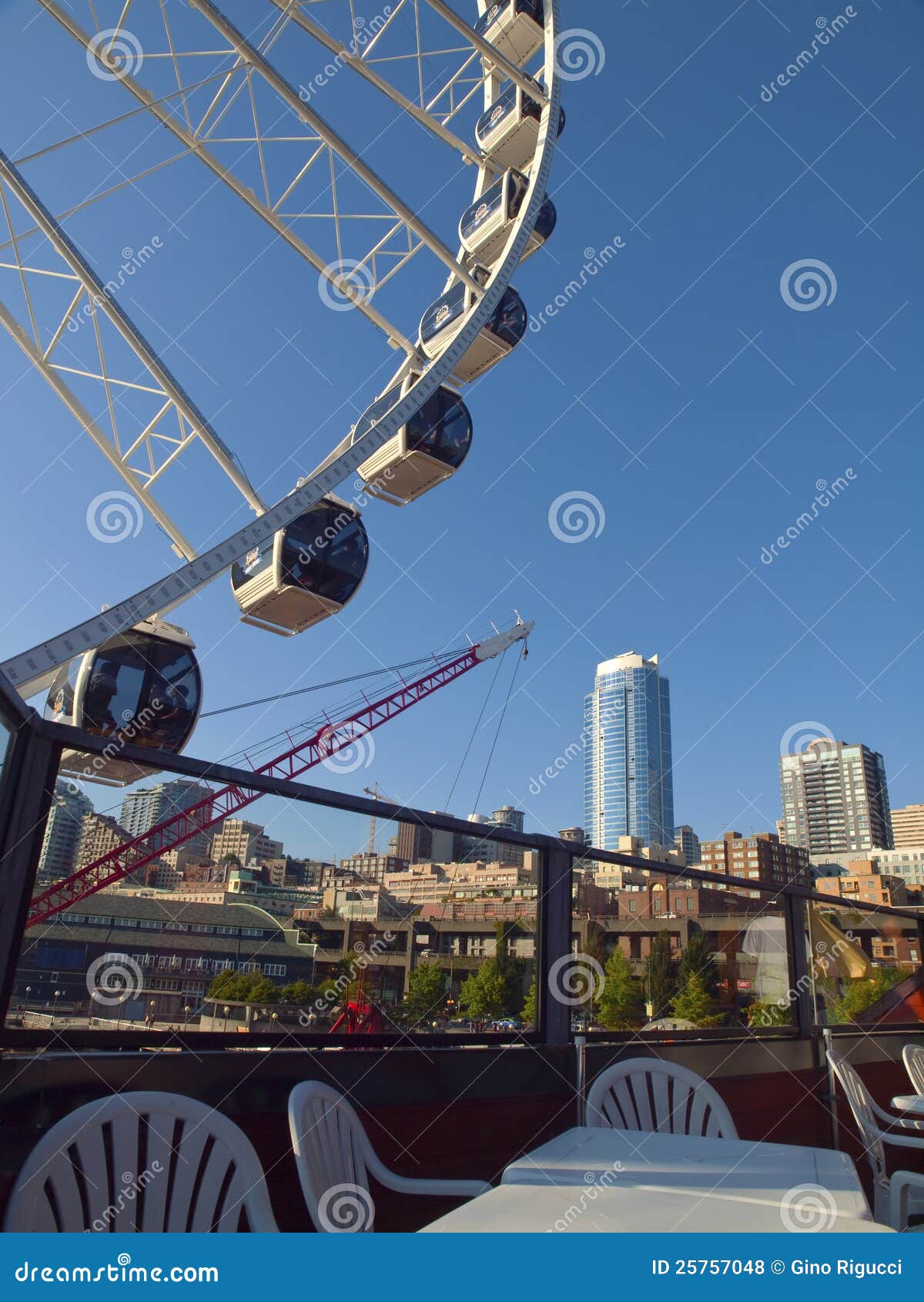 Ferris Wheel and Seattle Skyline. Stock Photo - Image of seattle ...