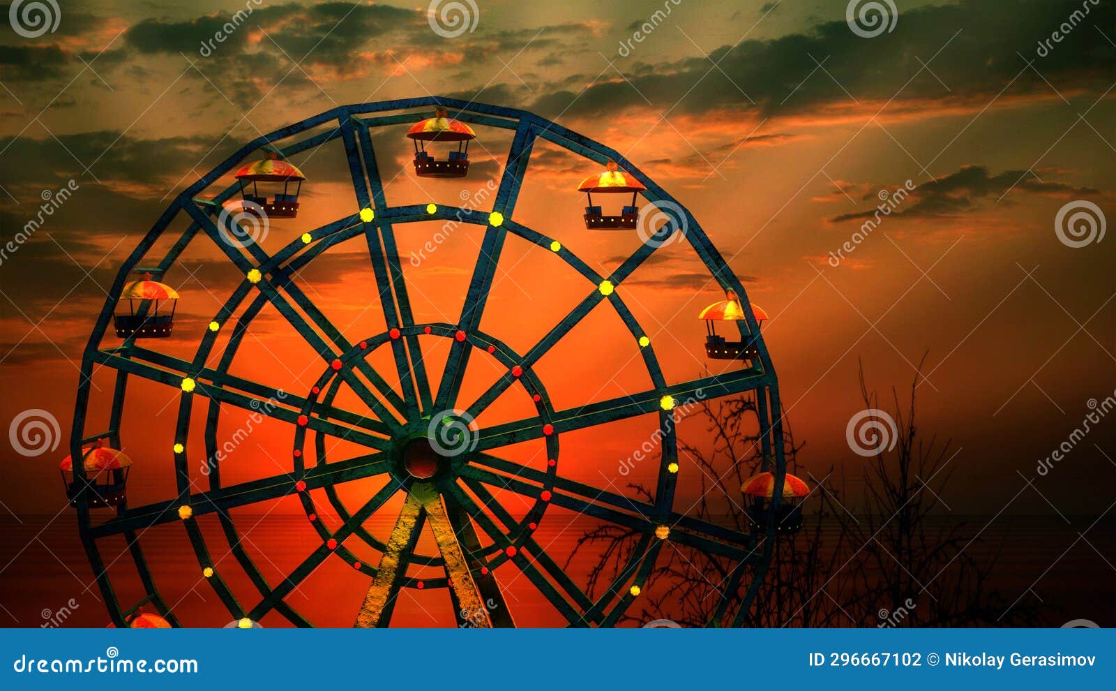 Ferris Wheel at Sunset on the Seashore. 3d-rendering Stock Photo ...