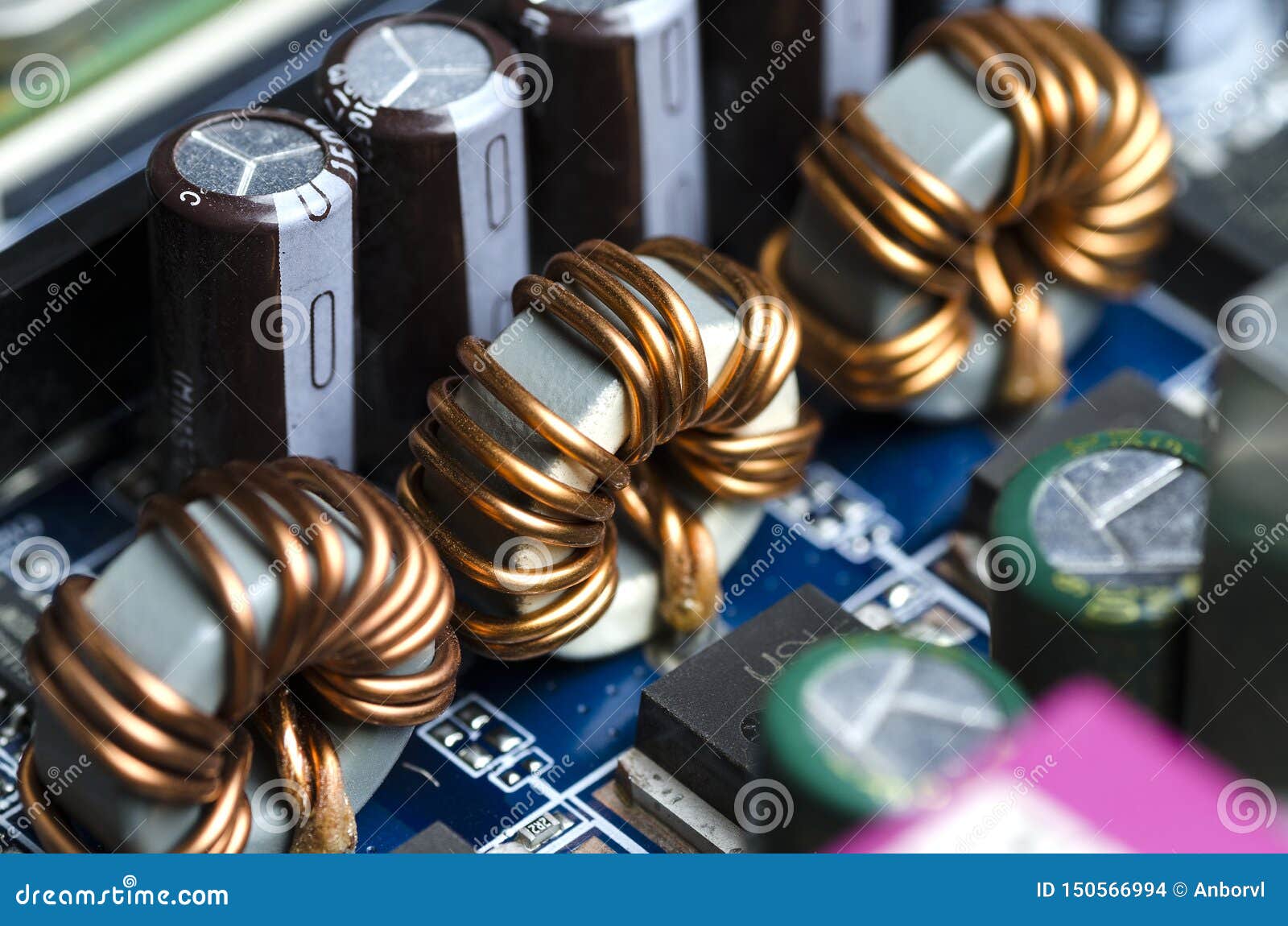 Ferrite Rings with Copper Wire on Electrical Board Stock Photo - Image ...