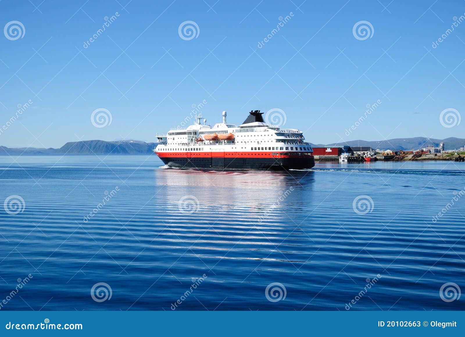 Ferry on Blue Water of Norwegian Fjord. Stock Image - Image of copy ...
