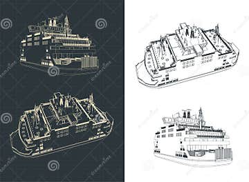 Ferry Blueprints Illustration Stock Vector - Illustration of industrial ...