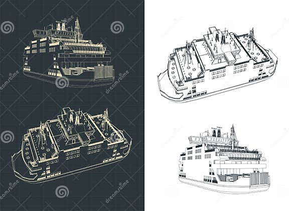 Ferry Blueprints Illustration Stock Vector - Illustration of industrial ...