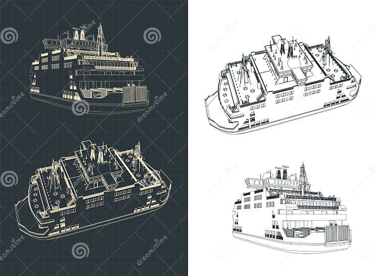 Ferry Blueprints Illustration Stock Vector - Illustration of industrial ...
