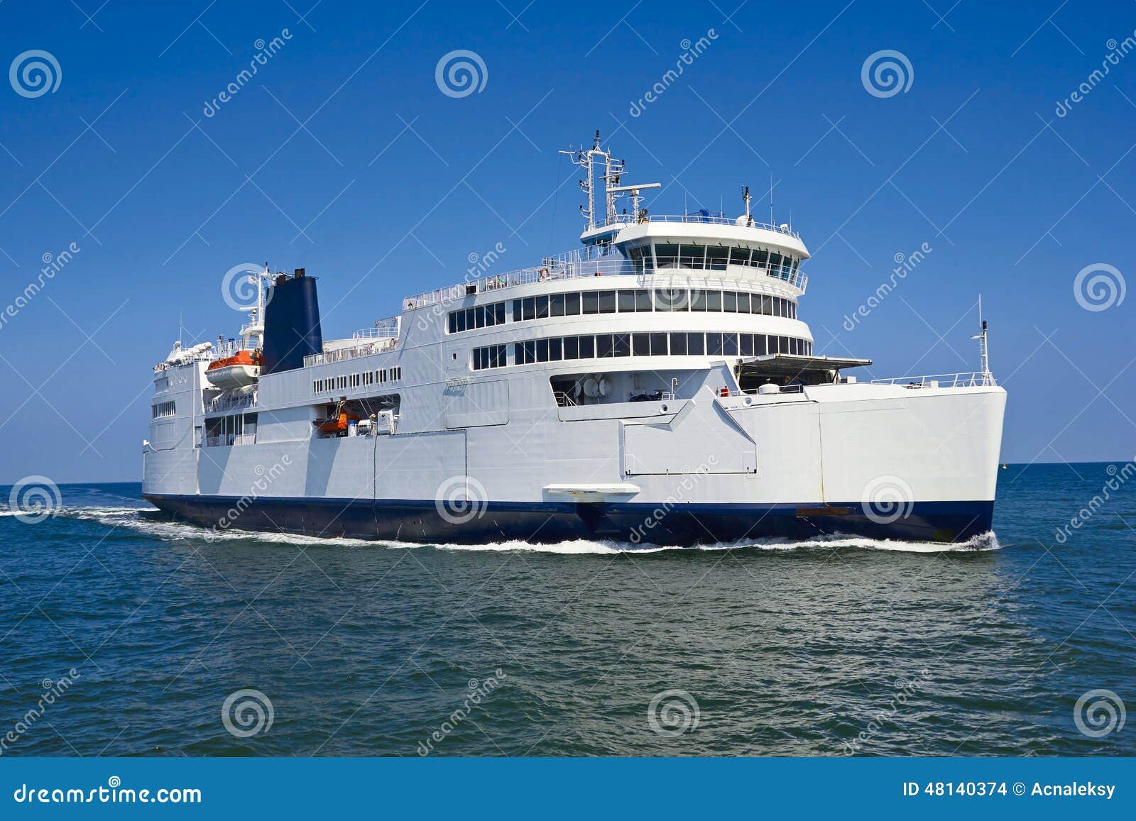 Ferry boat in open waters stock photo. Image of coast - 48140374