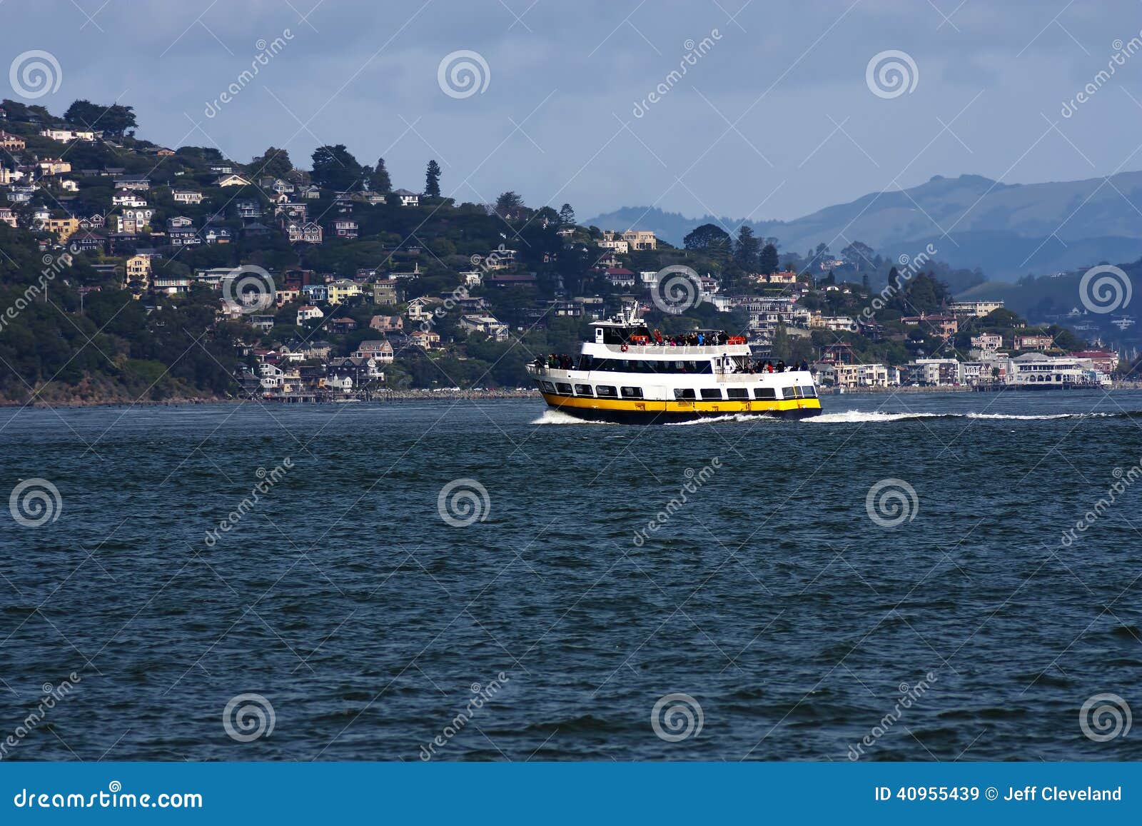 Ferry Boat Overcast Day on Bay People Stock Image - Image of overcast ...