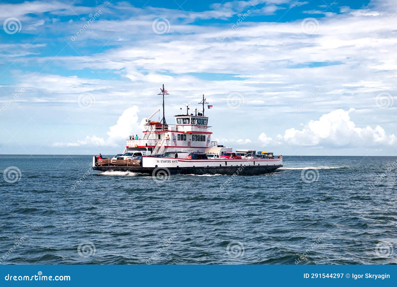 Ferry with Cars Sails through a Strait in the Atlantic Ocean Editorial ...