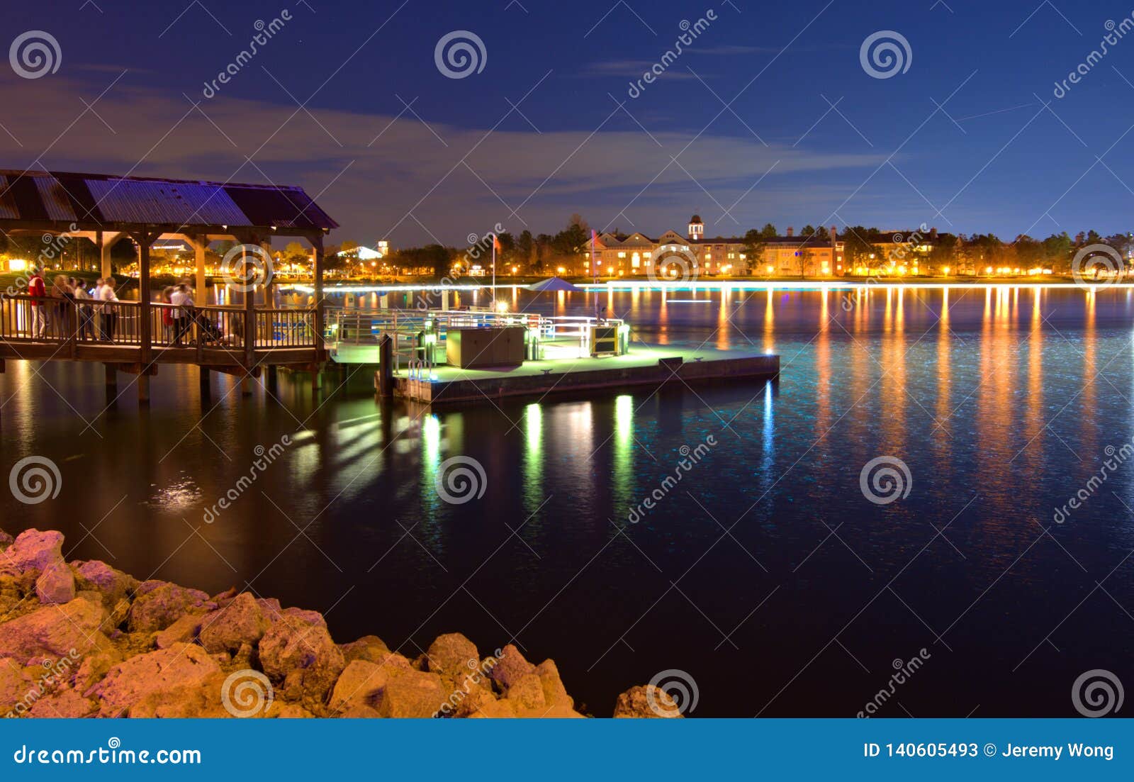 Ferry dock at night stock image. Image of night, buildings - 140605493