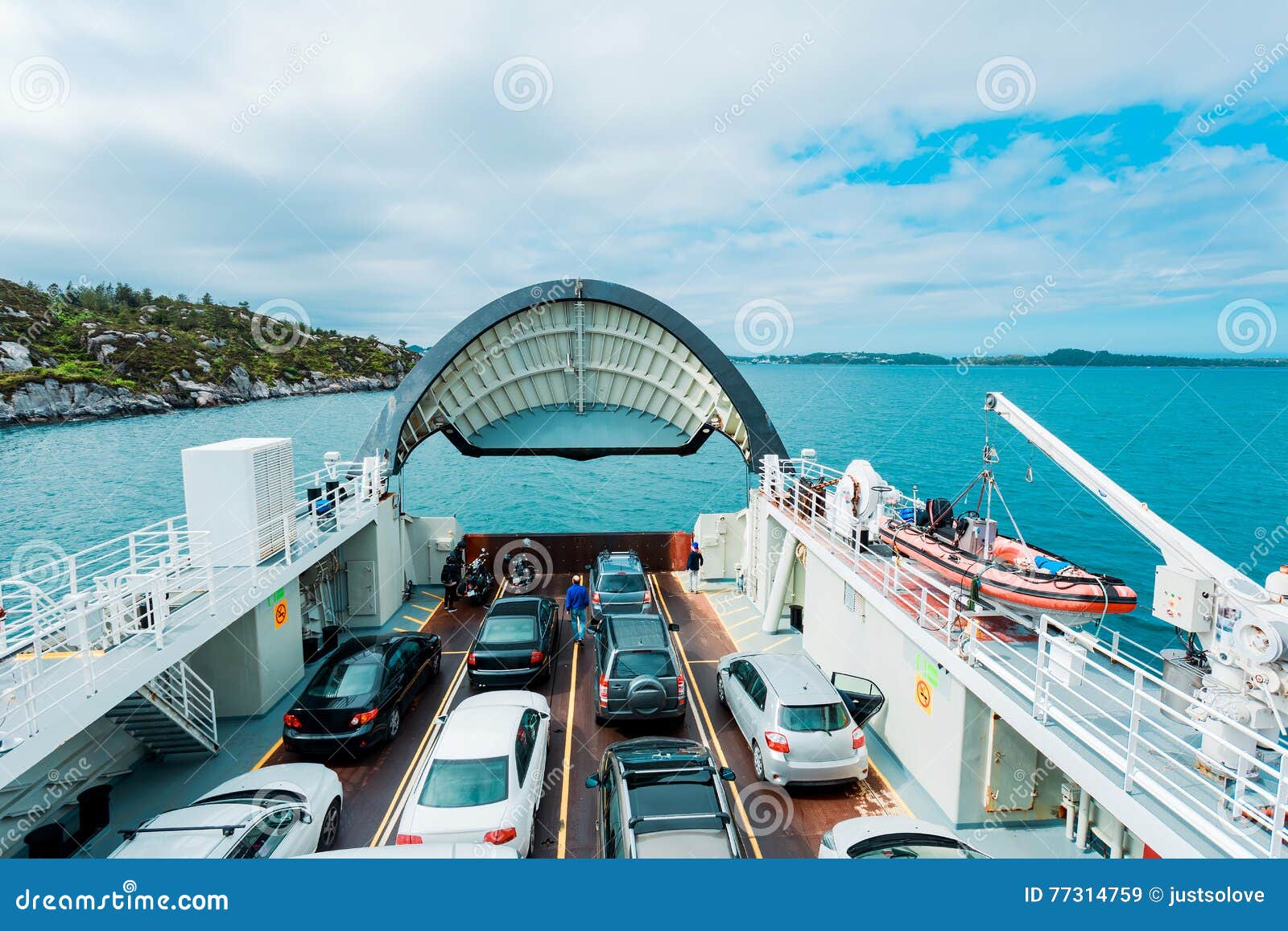 Ferry in a fjord of Norway stock image. Image of scandinavian - 77314759