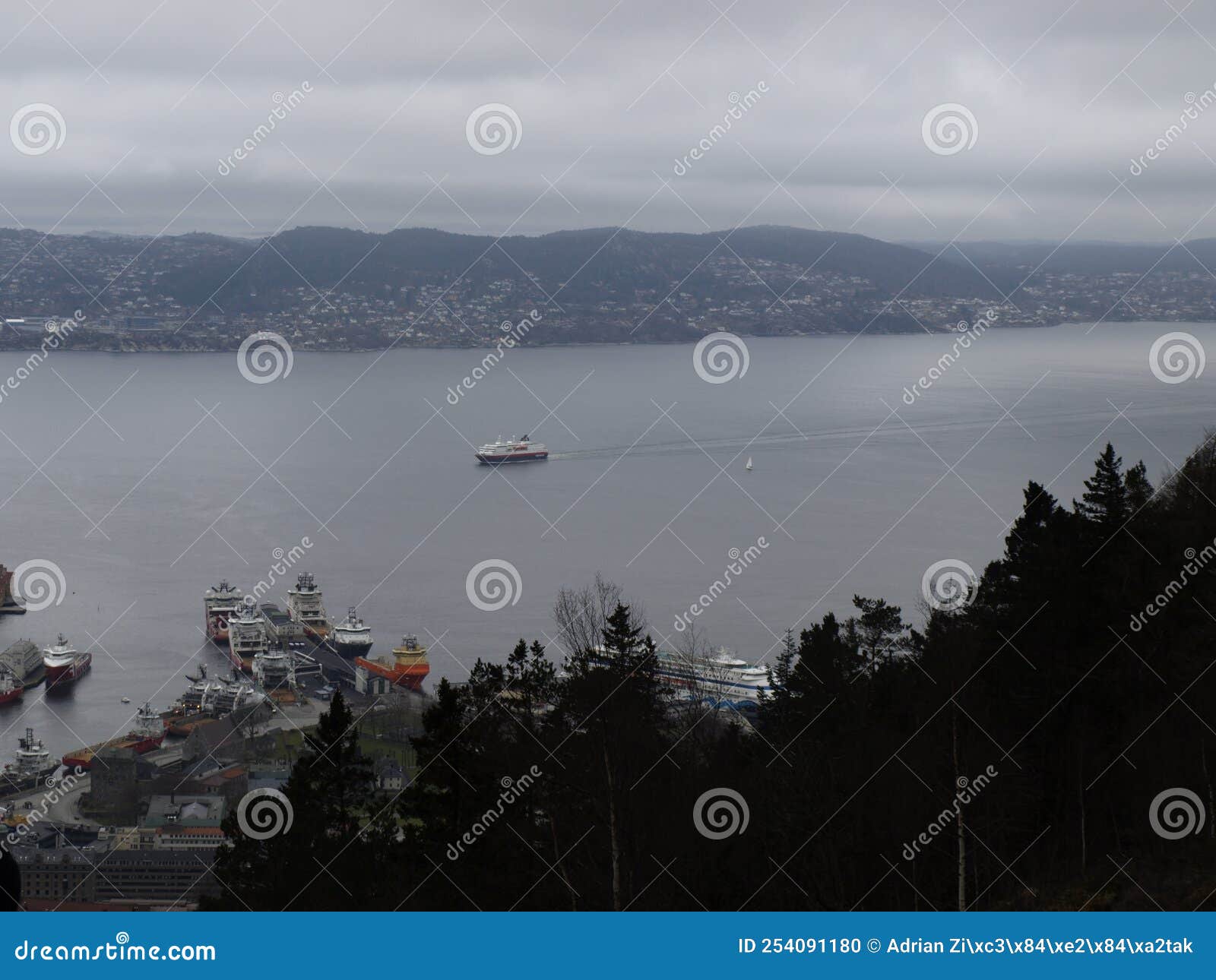 Ferry and fjord stock photo. Image of coast, river, morning - 254091180