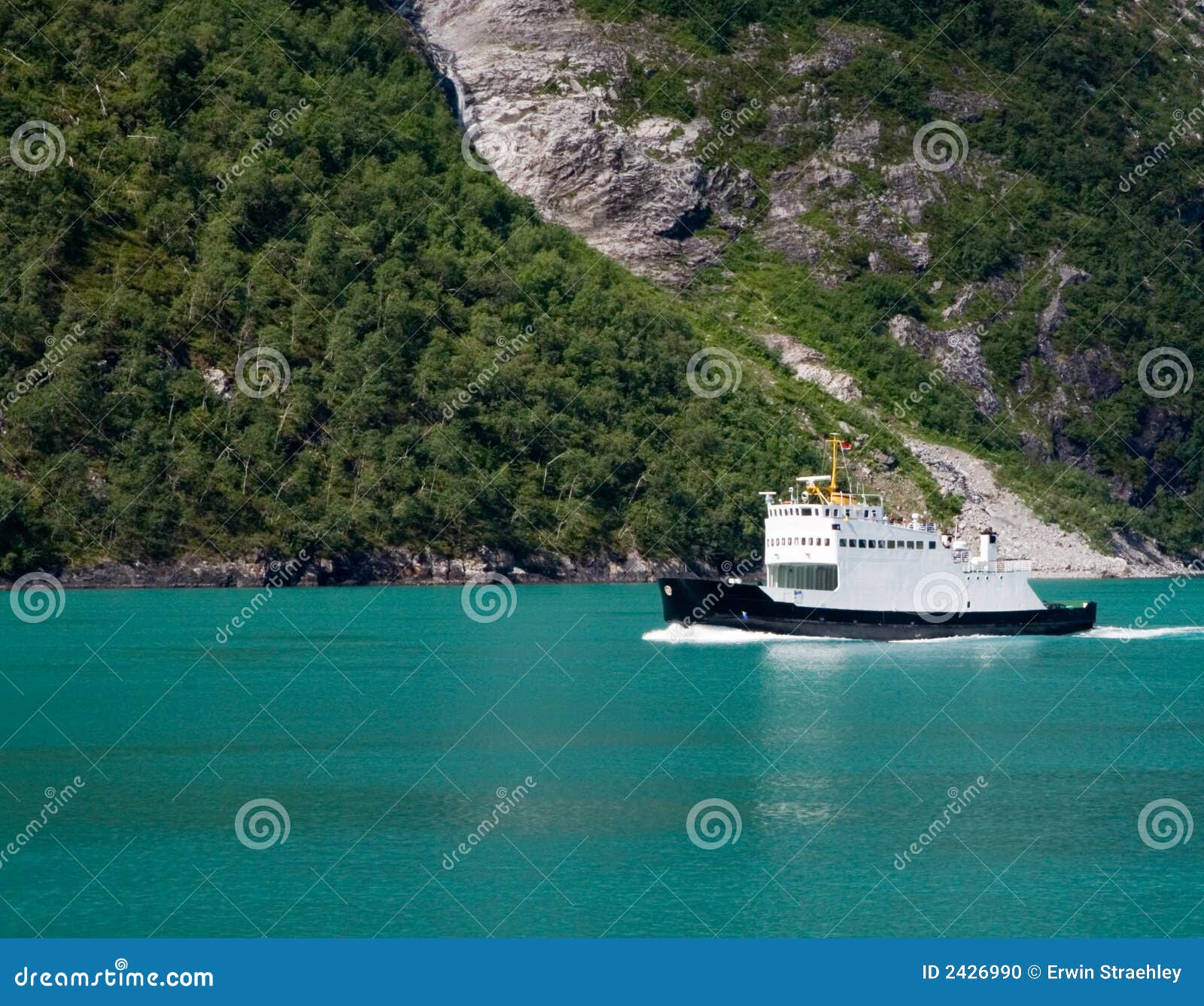 Ferry in Geiranger Fjord stock photo. Image of geiranger - 2426990