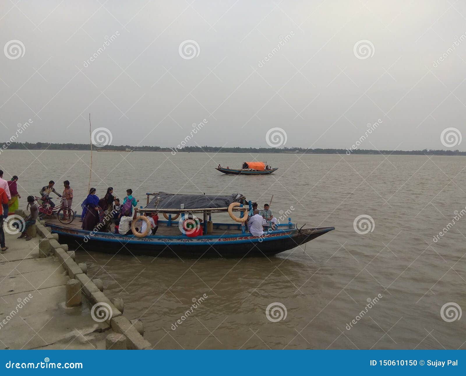 Ferry Ghat Bangladesh Village Scene River With Small Boat Stock Photo ...